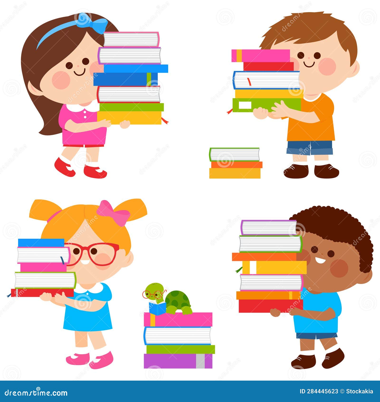 Children Carrying Stacks of Books. Vector Illustration Stock Vector ...