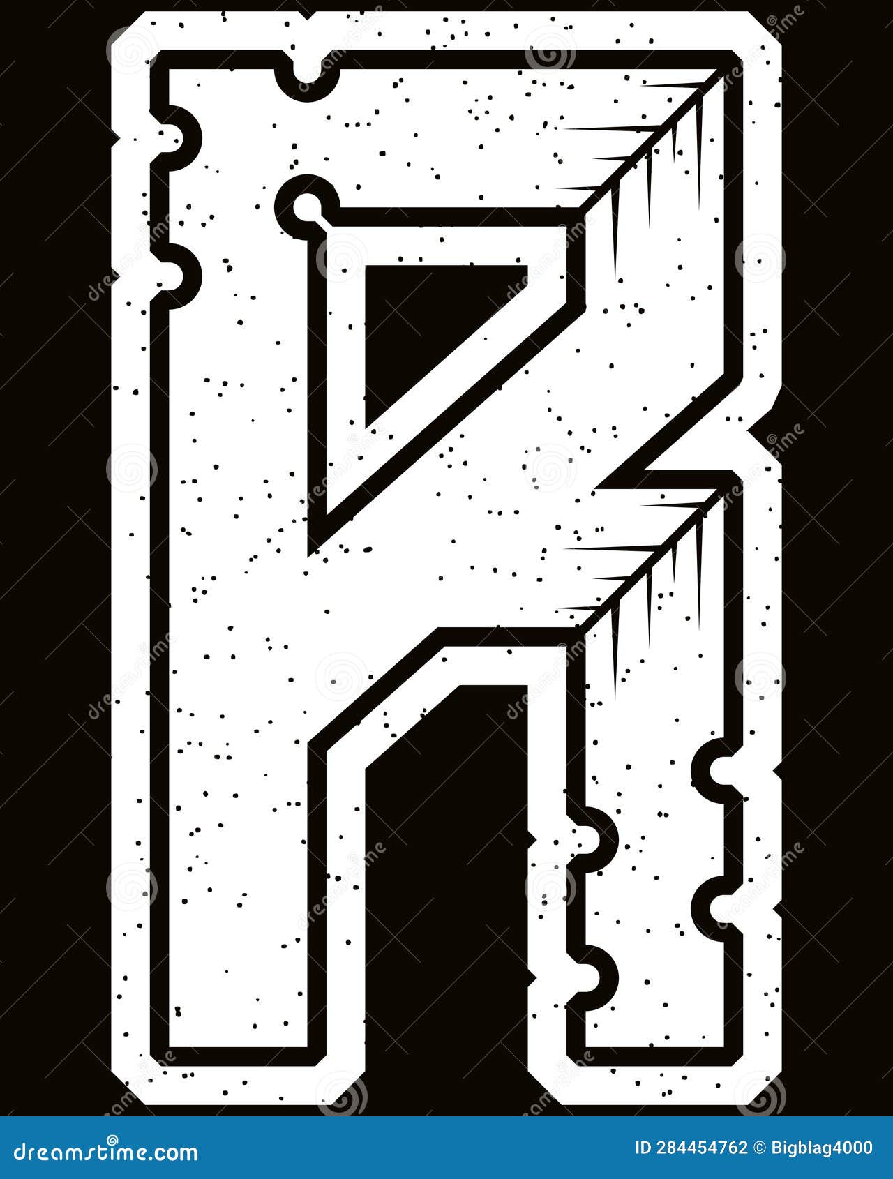 Decorative Grunge Letter on Black Background.Custom Vector Font. Stock ...