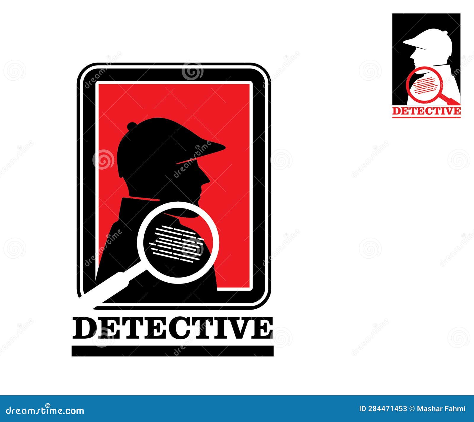 DETSCTIVE HEAD in RECTANGLE and MAGNIFYING GLASS Stock Vector ...