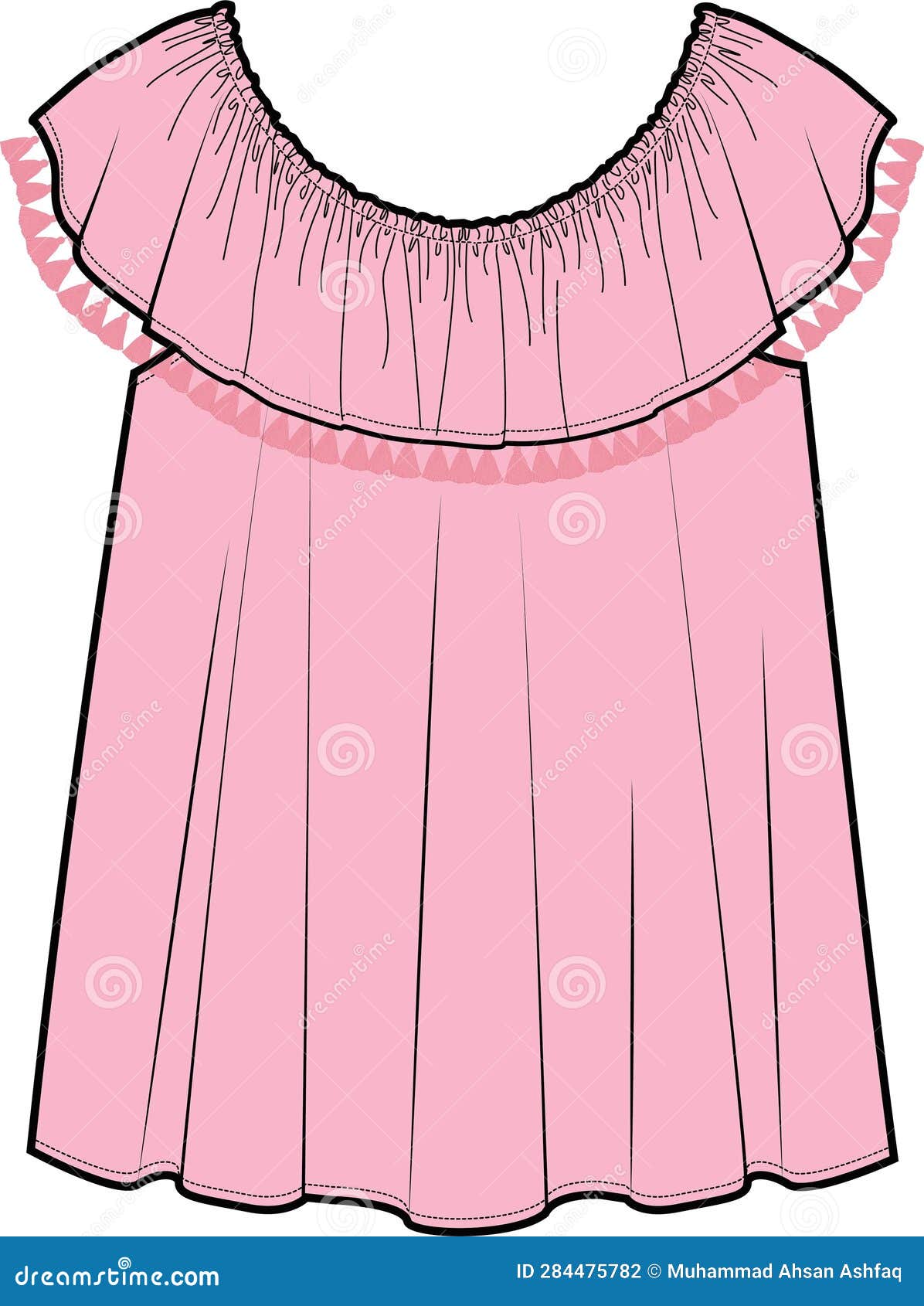 Girls and Women Frills Dress with Floral Embroidery Stock Vector ...
