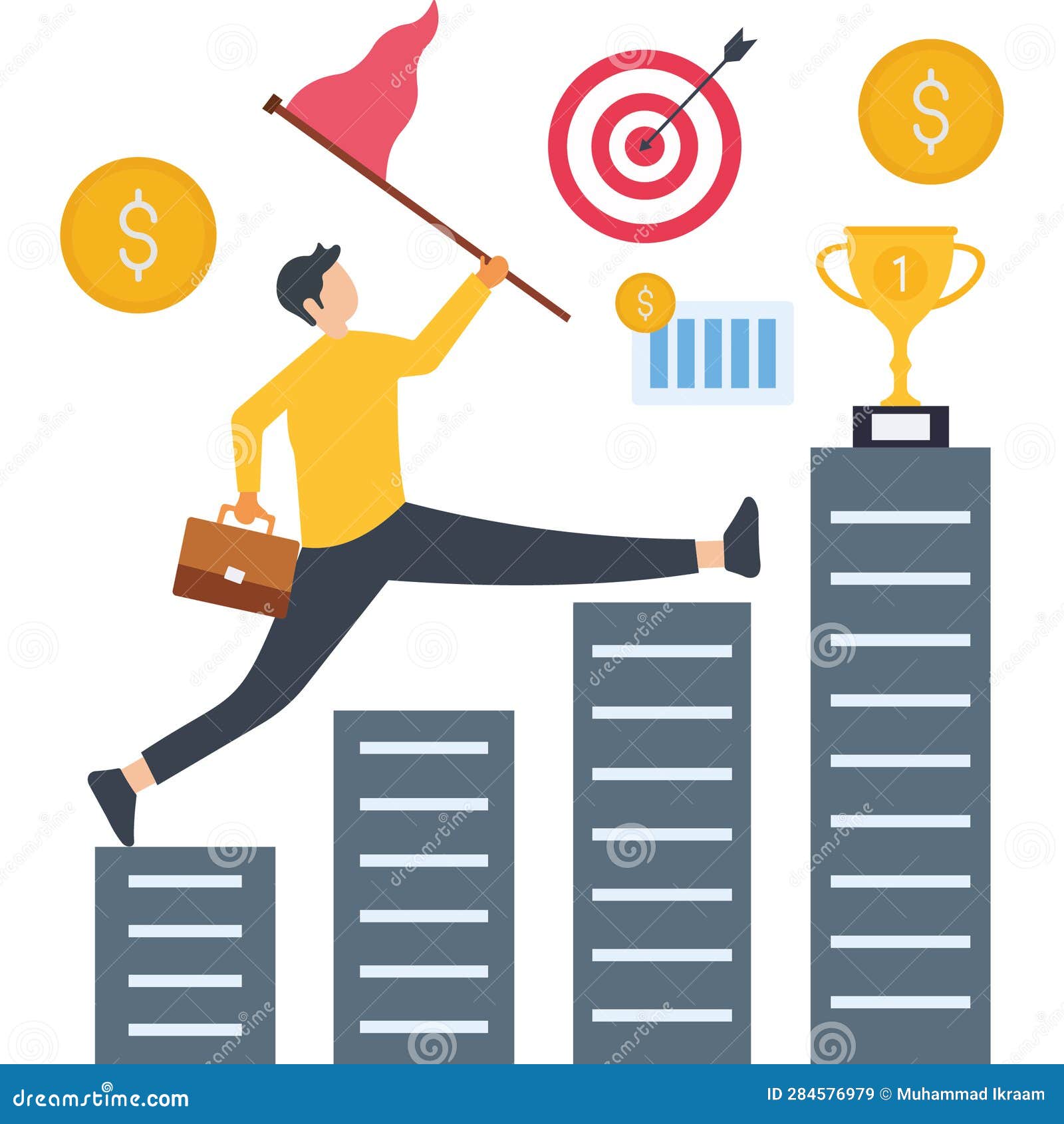 Businessman Running for Business Achievement Illustration Stock ...