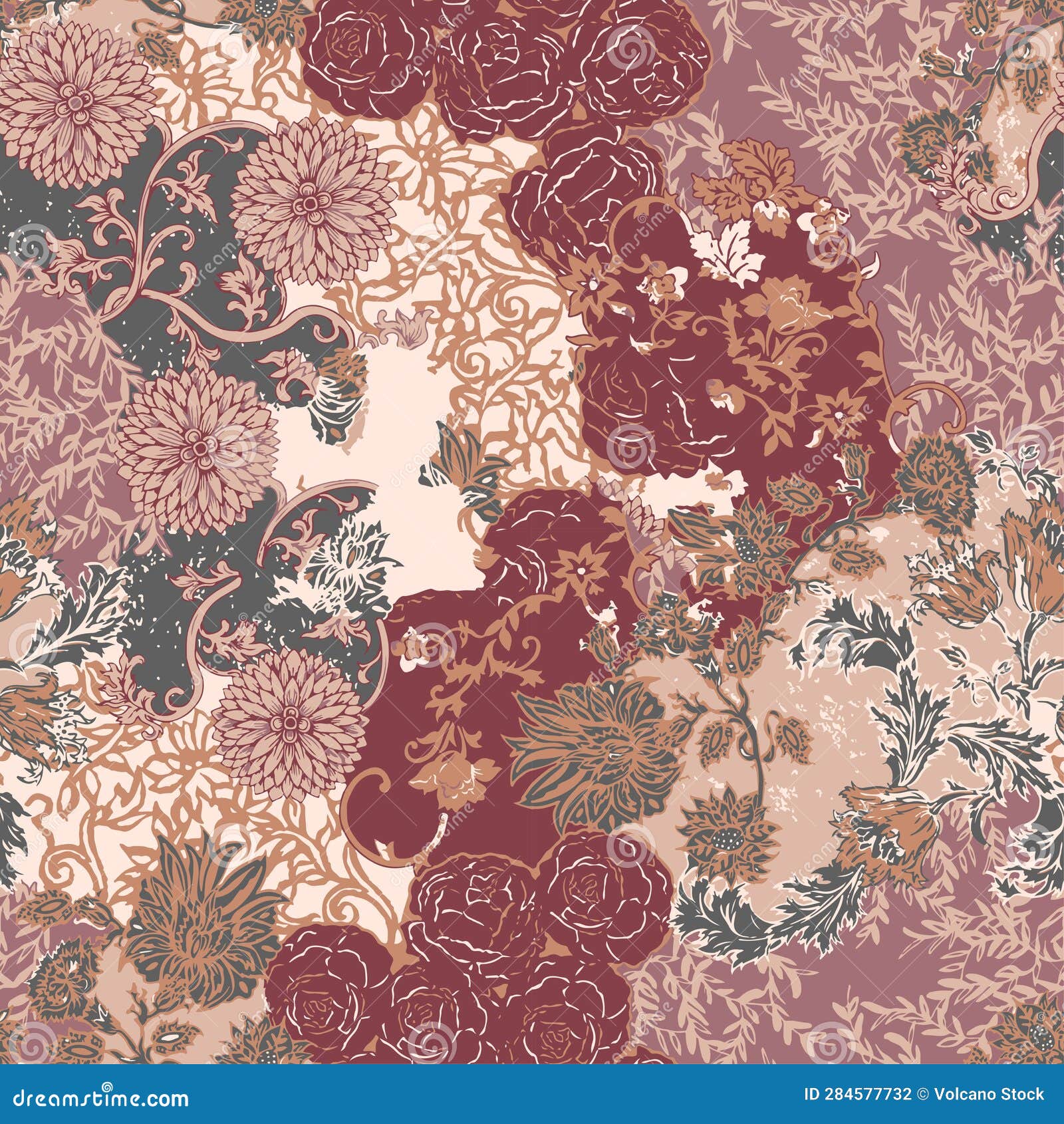 Ethnic Patchwork Geometric Summer Floral Pattern. Vintage Scarf Design, Vector Illustration ...