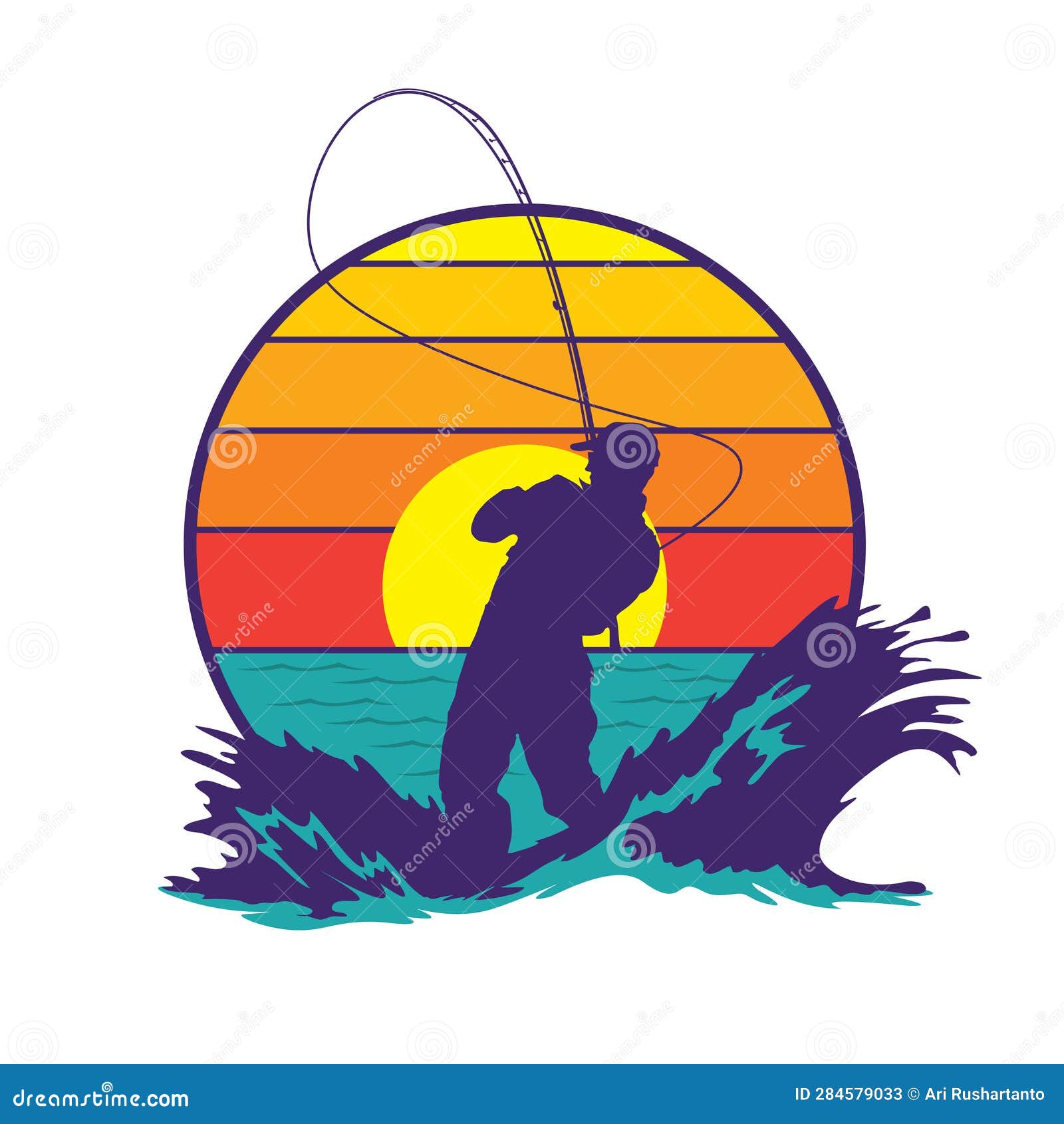 A Man Fishing Vector Illustration in Retro Style Design Stock Vector ...