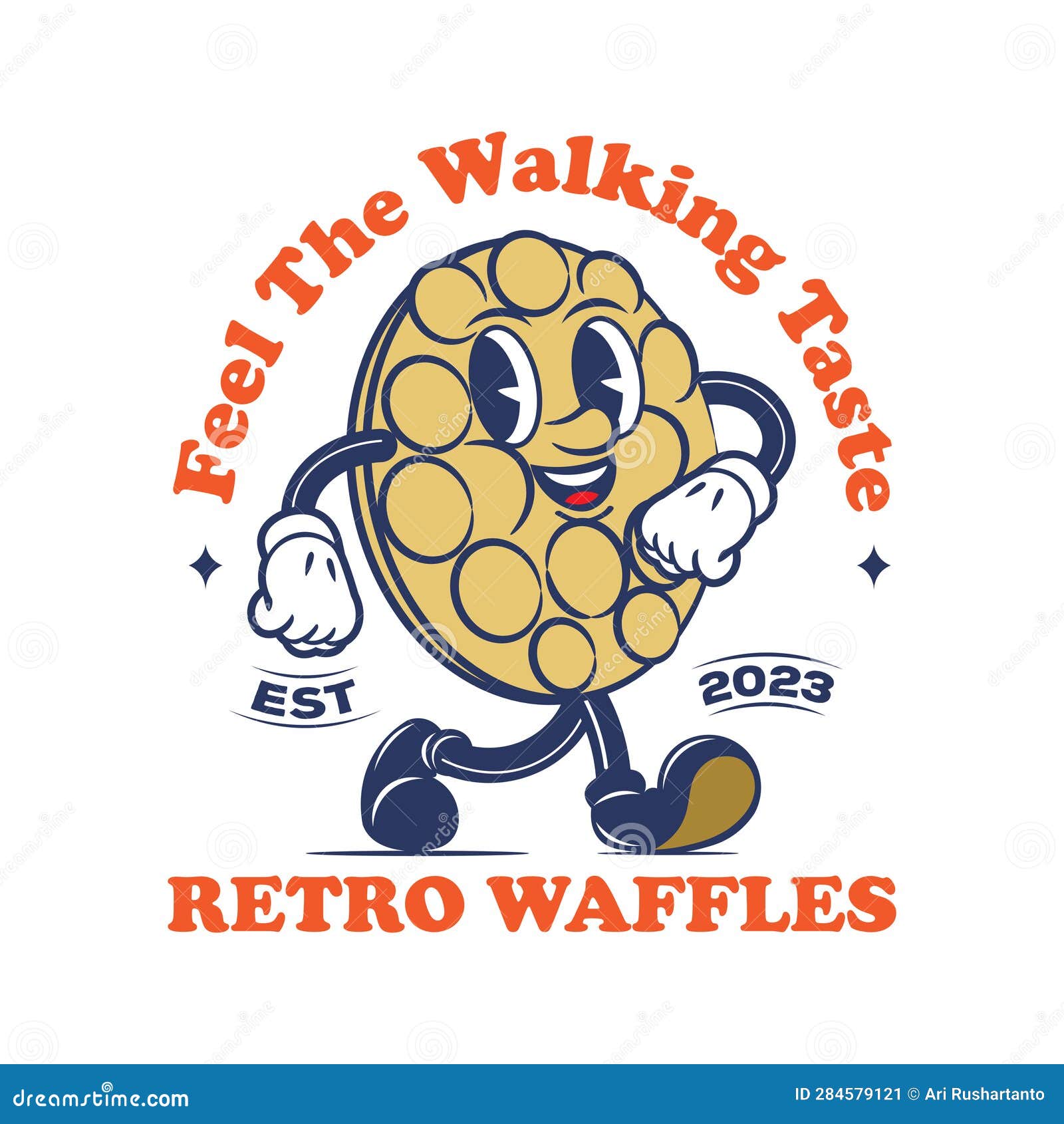 Retro Cartoon Walking Waffles Vector Illustration Stock Vector ...