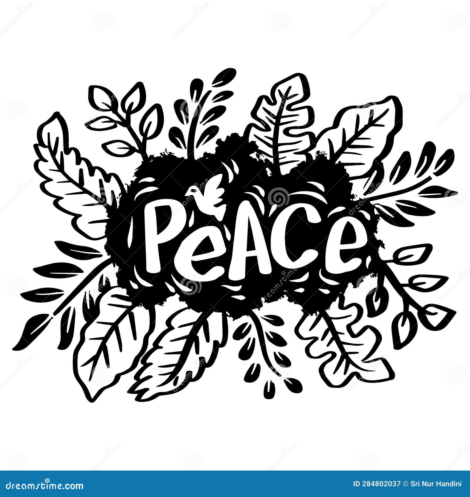 Peace Text Hand Lettering with Floral Decoration. Stock Vector ...