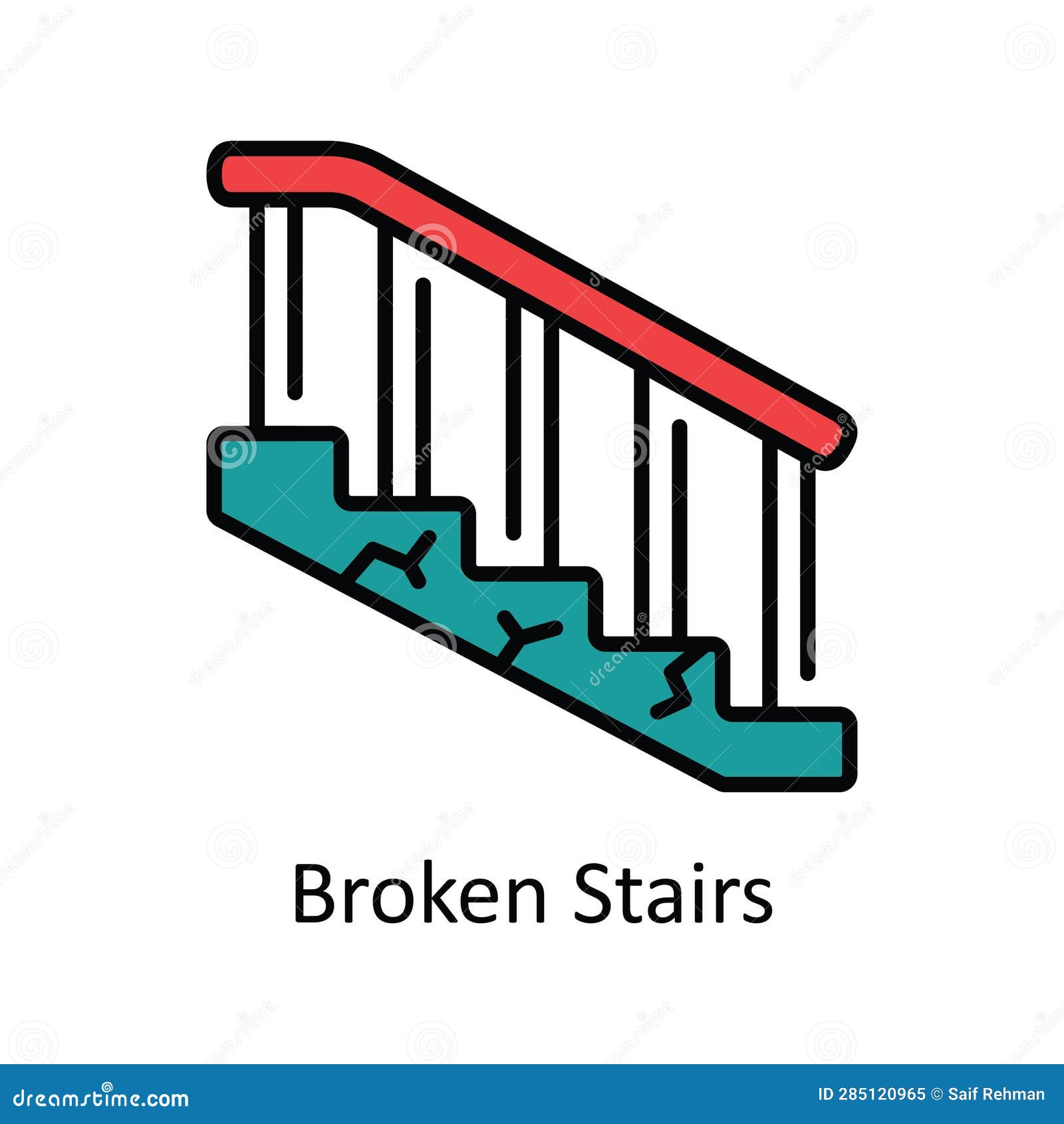 Broken Stairs Vector Fill Outline Icon Design Illustration. Home Repair ...