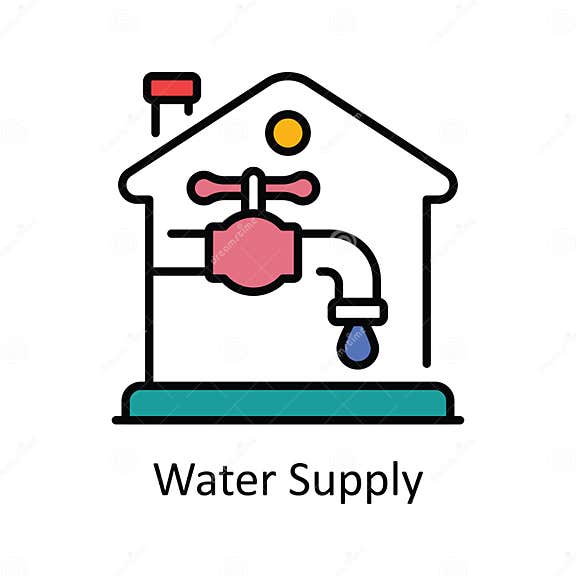 Water Supply Vector Fill Outline Icon Design Illustration. Home Repair ...
