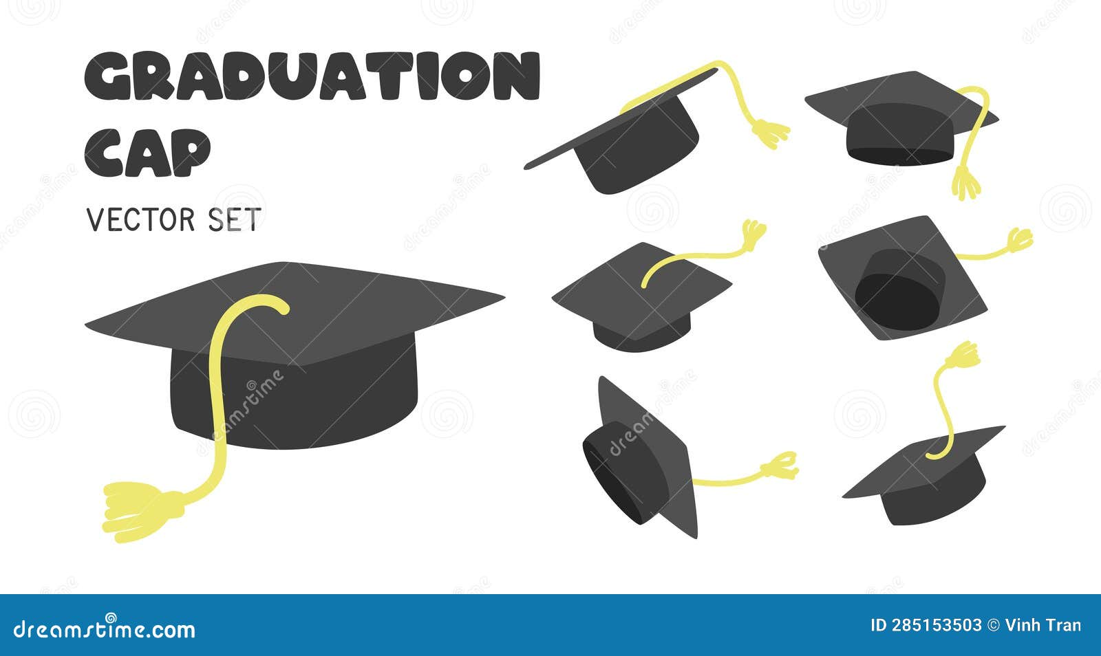 Set of Graduation Caps Flat Vector Illustration Cartoon Style Clipart ...
