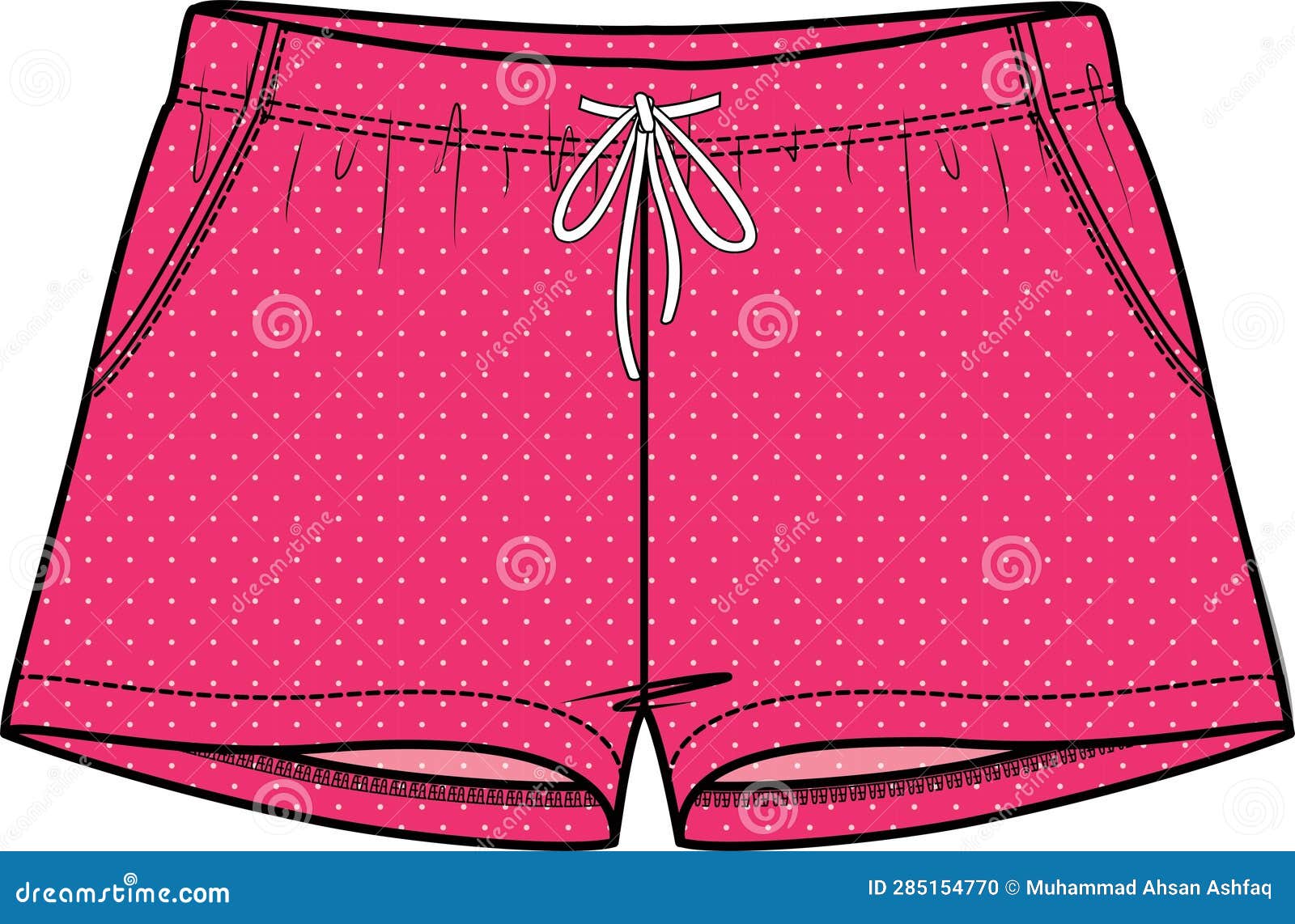 Short Bloomers Pants Technical Fashion Illustration With Bow, Mini ...