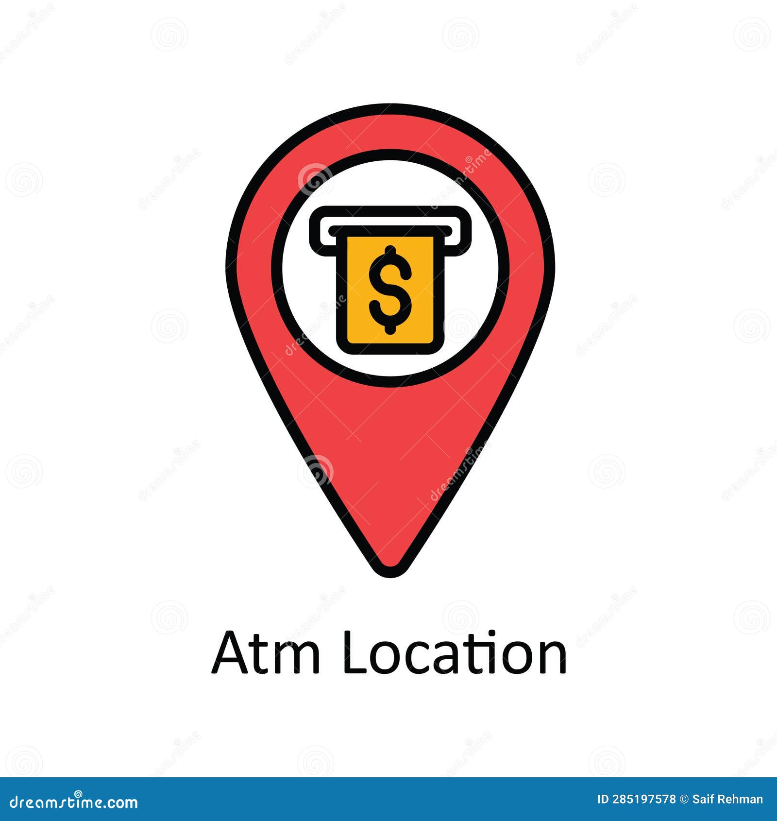 Atm Location Vector Fill Outline Icon Design Illustration. Map and ...