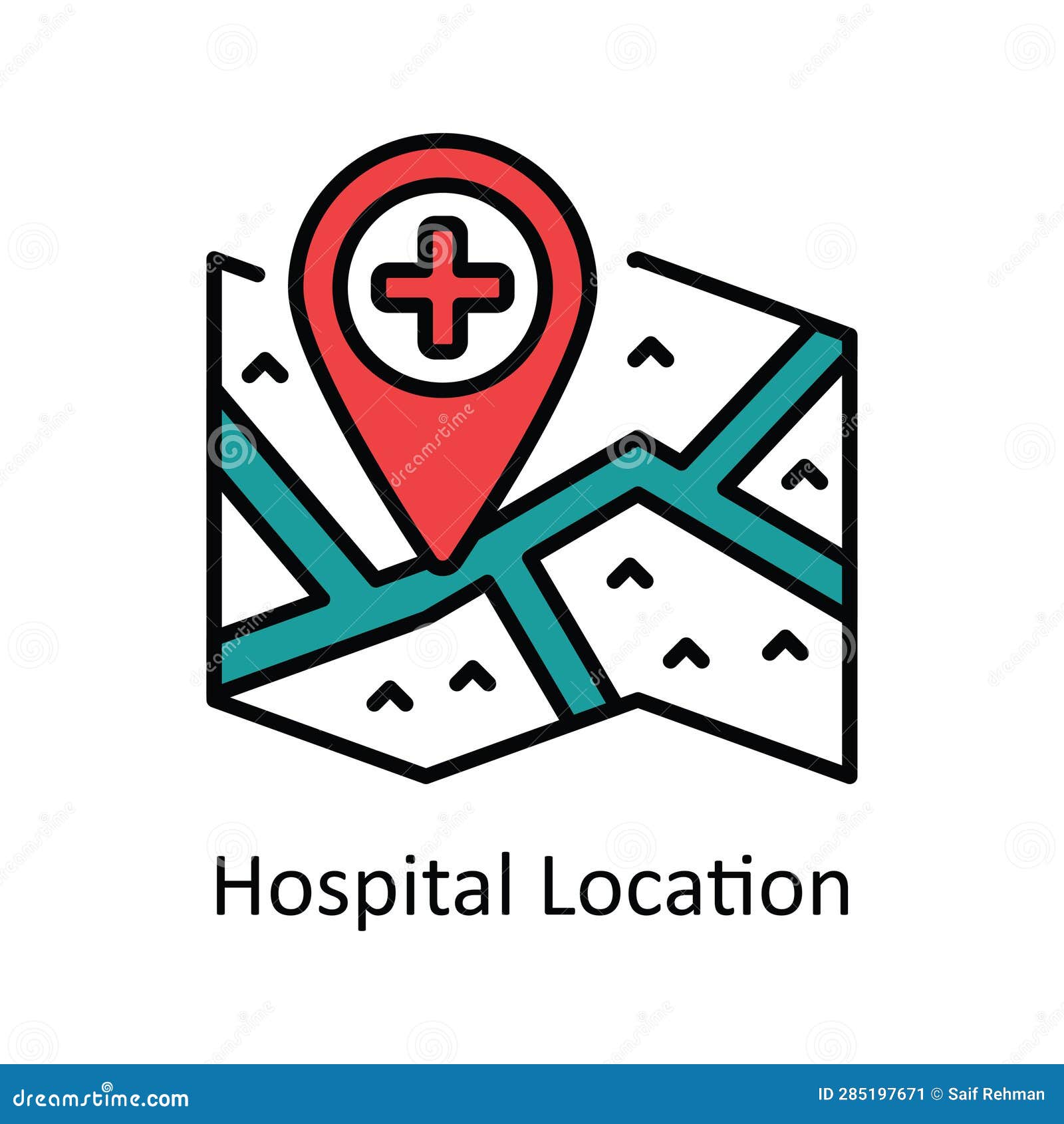 Hospital Location Vector Fill Outline Icon Design Illustration. Map and ...