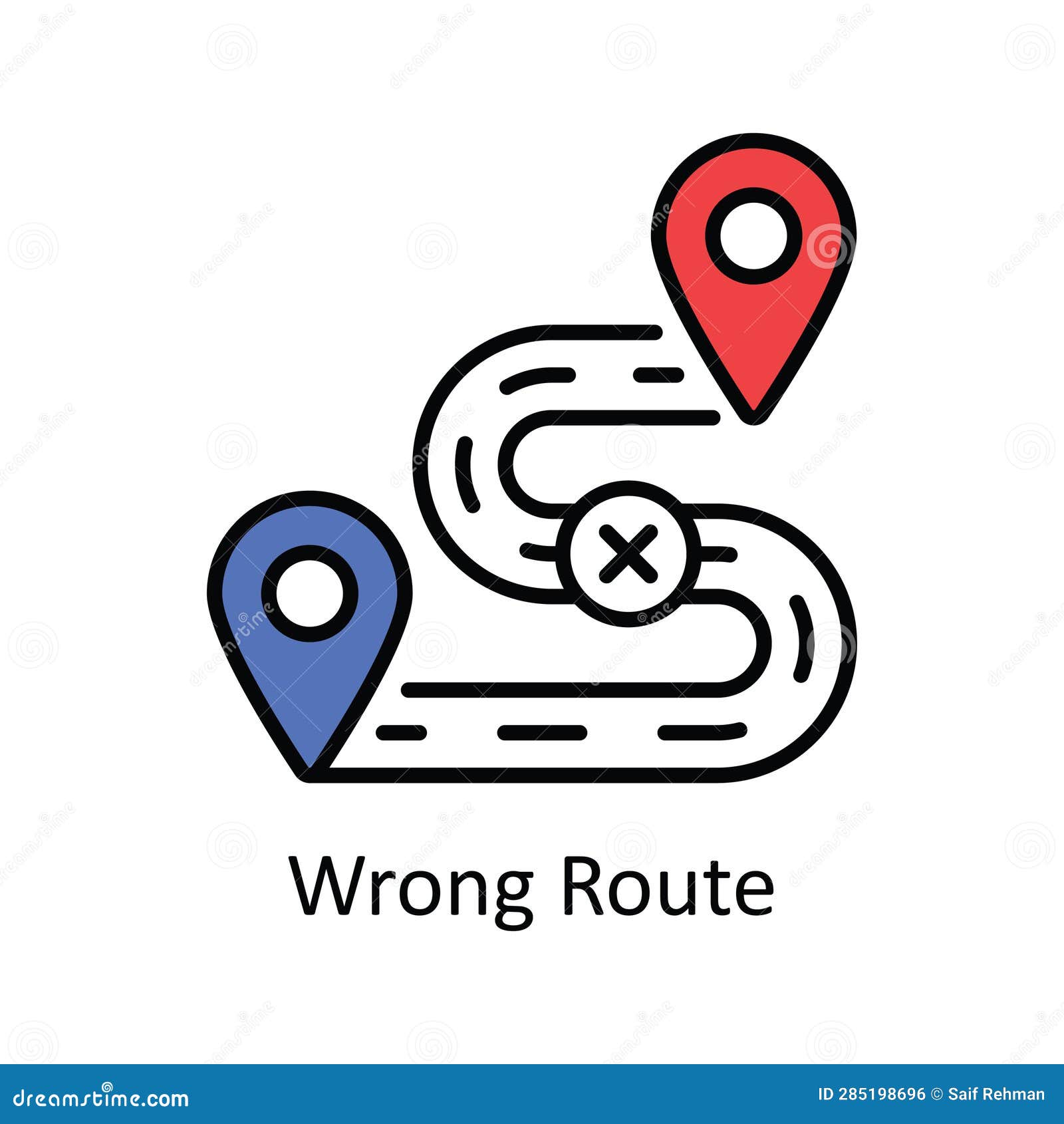 Wrong Route Vector Fill Outline Icon Design Illustration. Map and ...