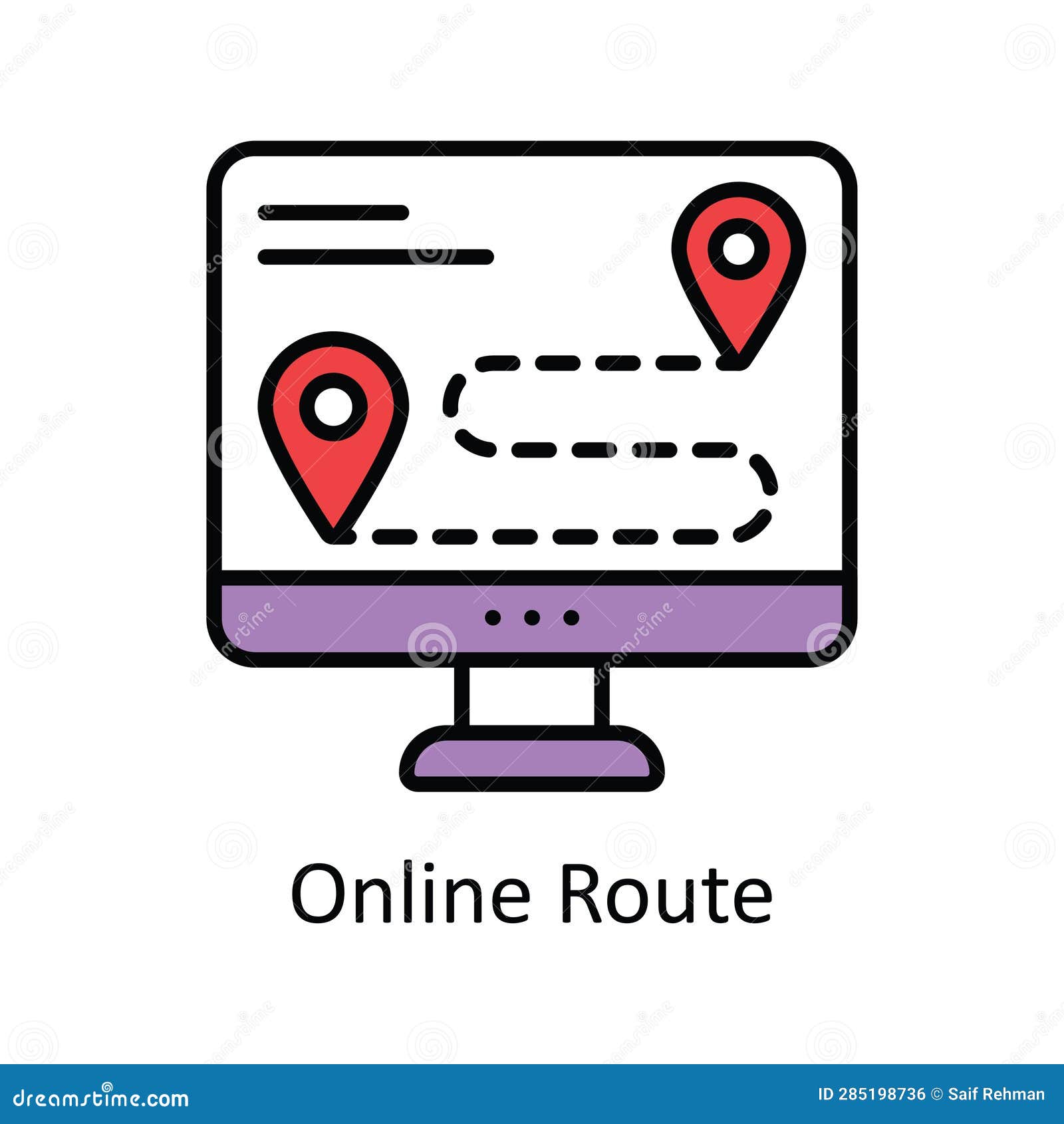 Online Route Vector Fill Outline Icon Design Illustration. Map and ...