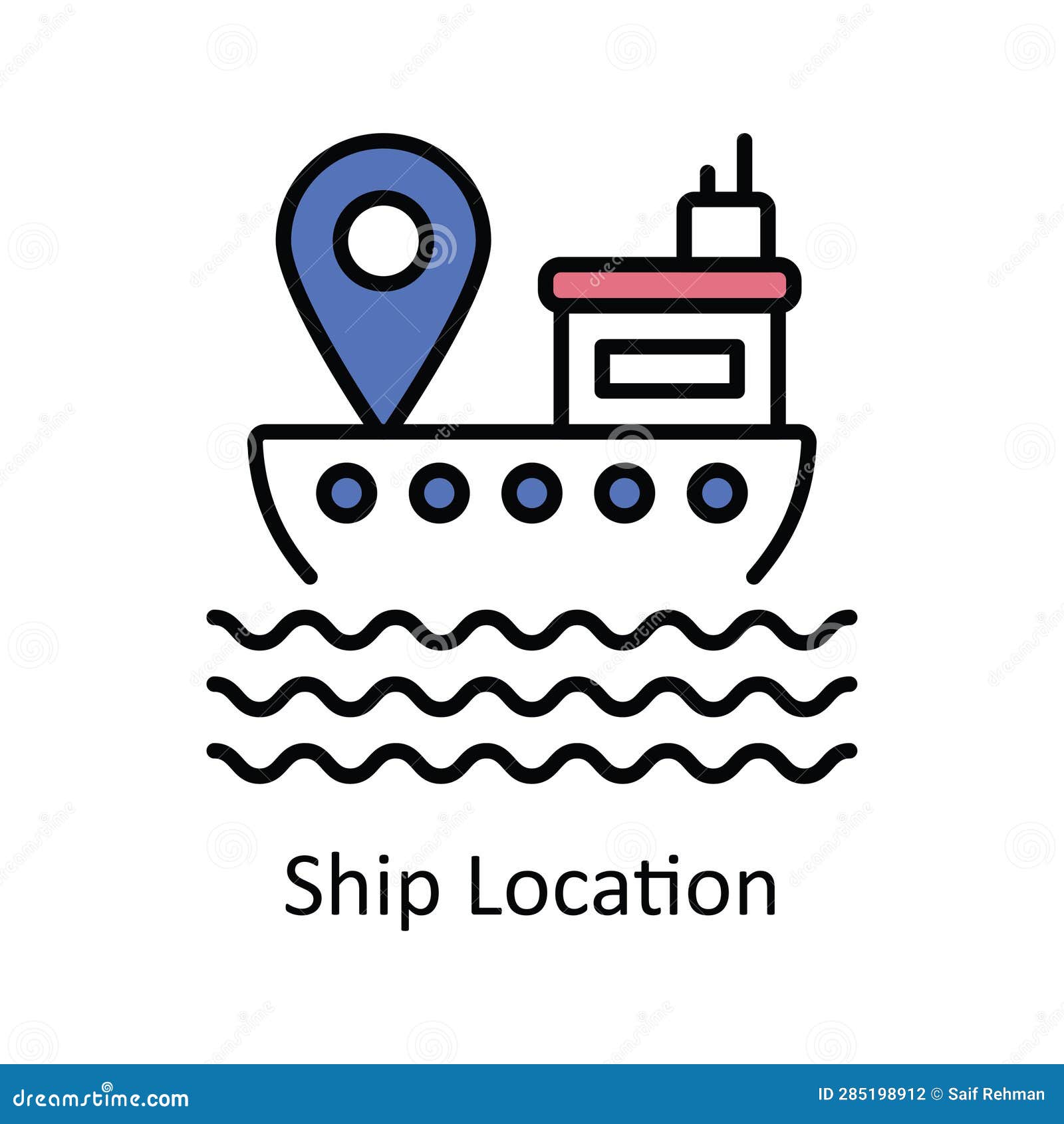 Ship Location Vector Fill Outline Icon Design Illustration. Map and ...