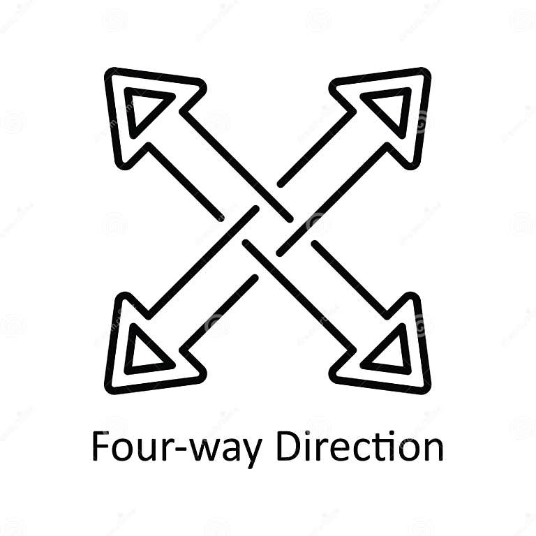 Four-way Direction Vector Outline Icon Design Illustration. Map and ...