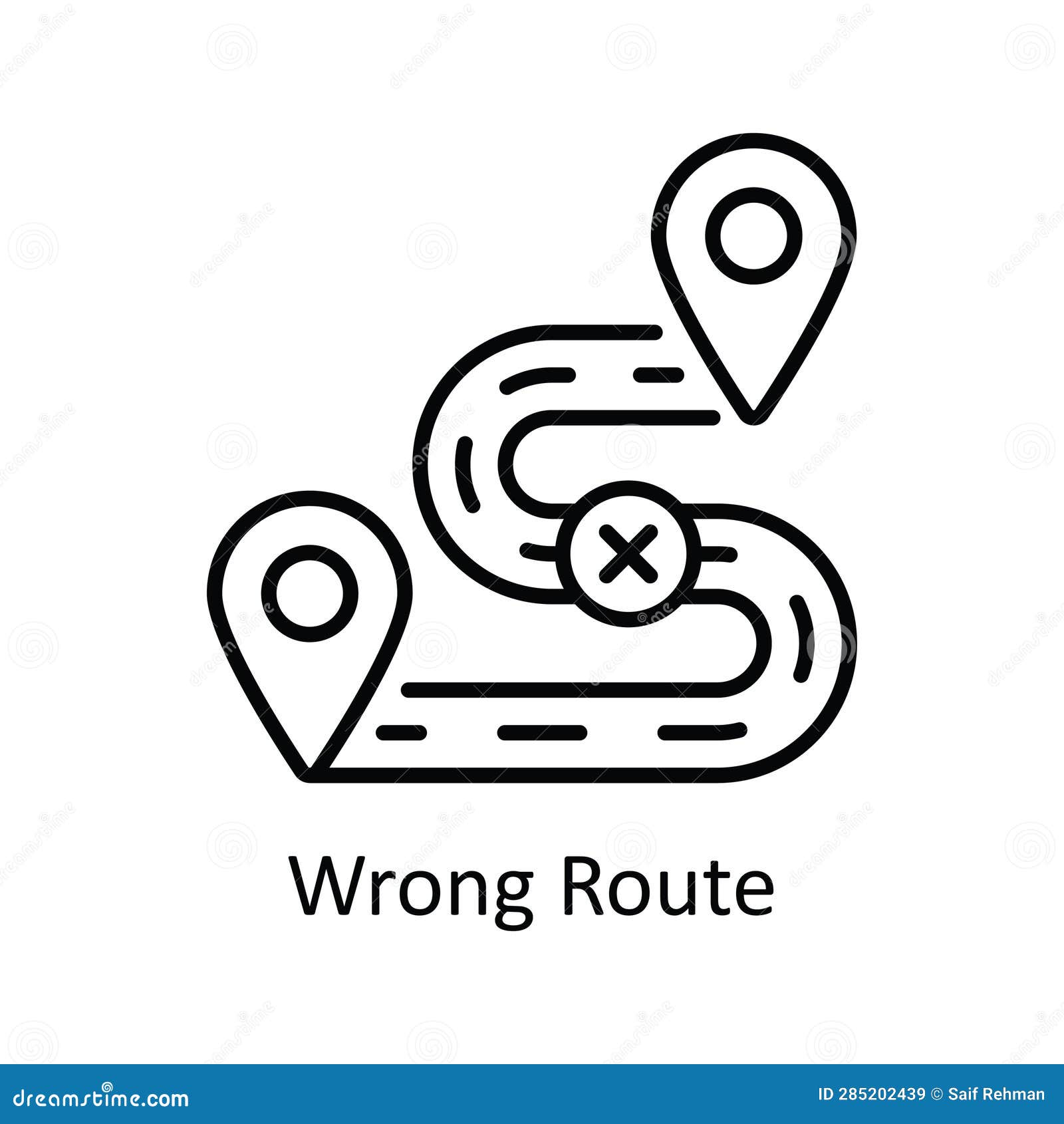 Wrong Route Vector Outline Icon Design Illustration. Map and Navigation ...