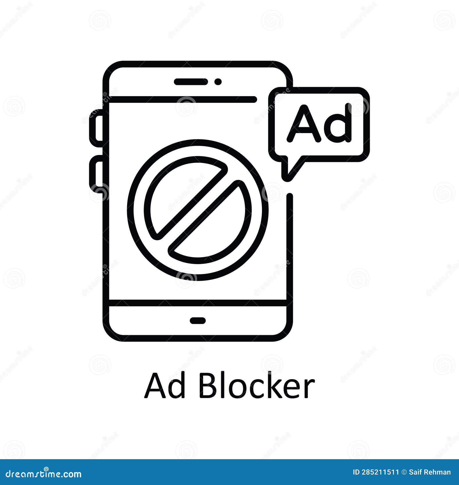 Ad Blocker Vector Outline Icon Design Illustration. Online Streaming ...
