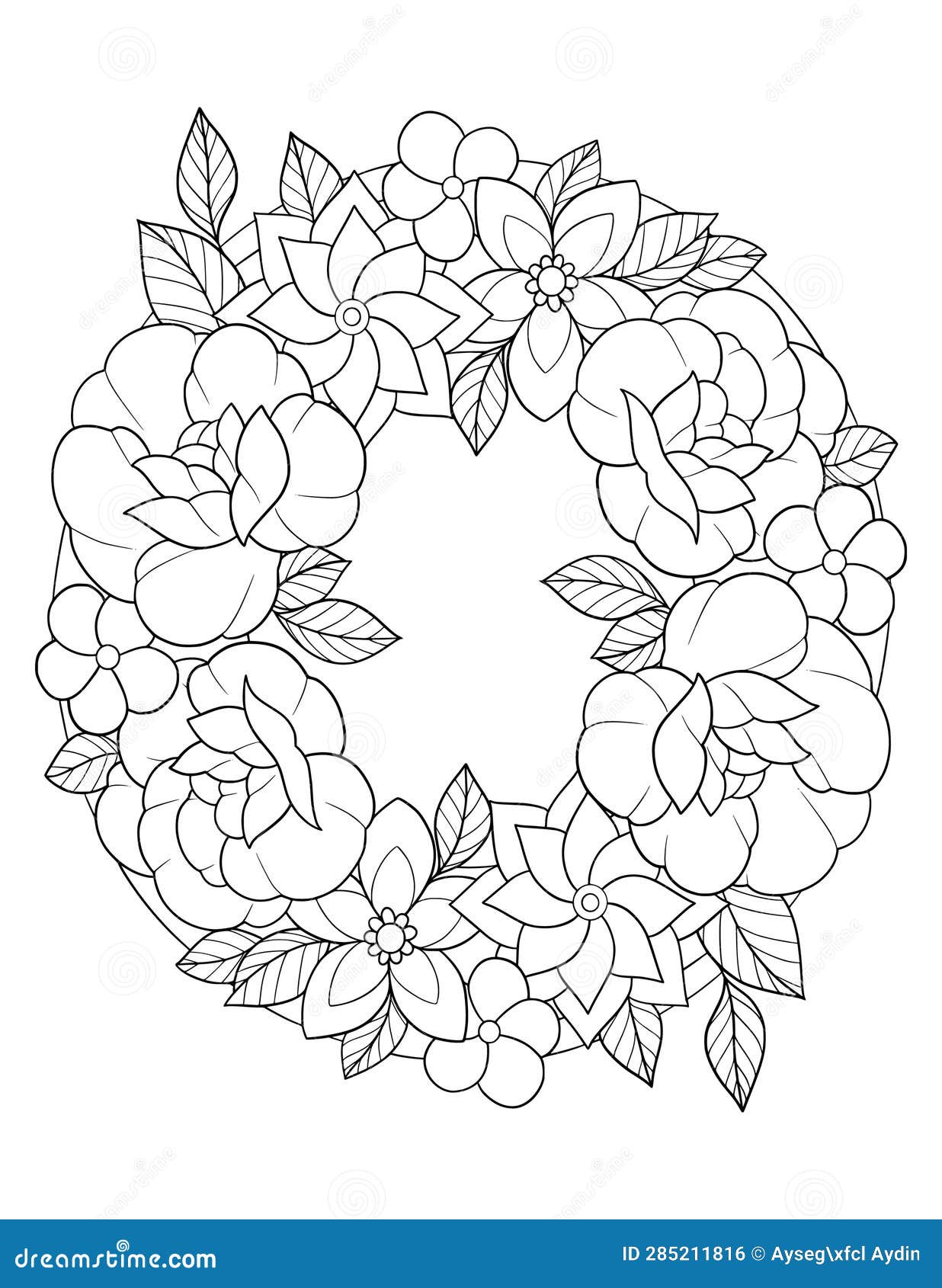 Floral Frame Vector, Flower Wreath Design, Flower Coloring Page, Adult ...