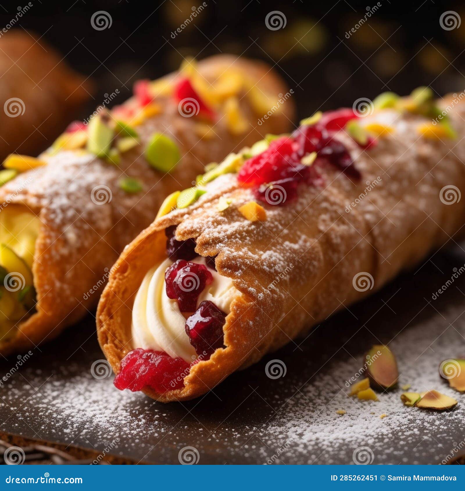 Pistachio Strudel with Whipped Cream Stock Illustration - Illustration ...