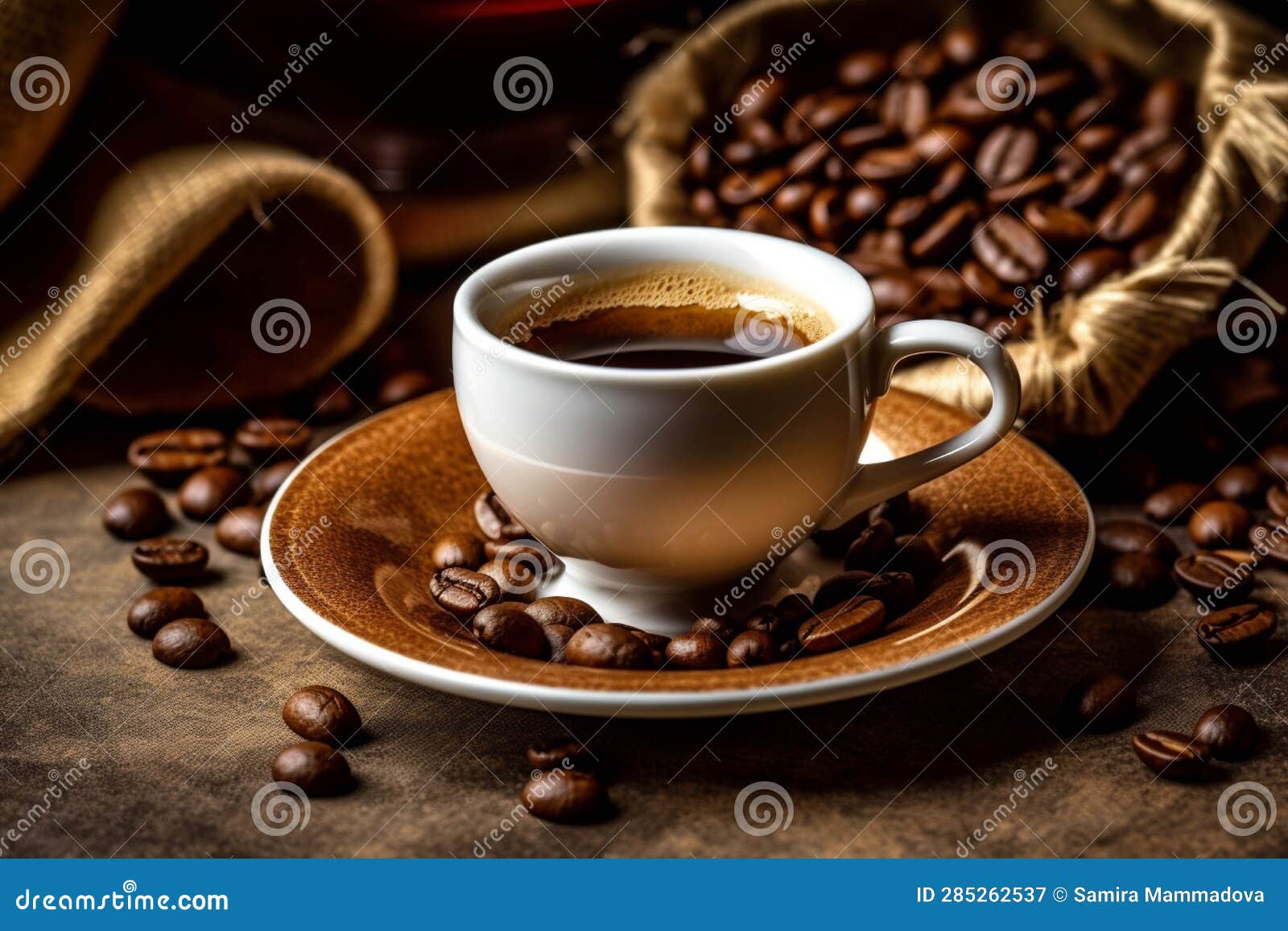 Coffee Pouring into a Cup on a Dark Background Stock Illustration ...