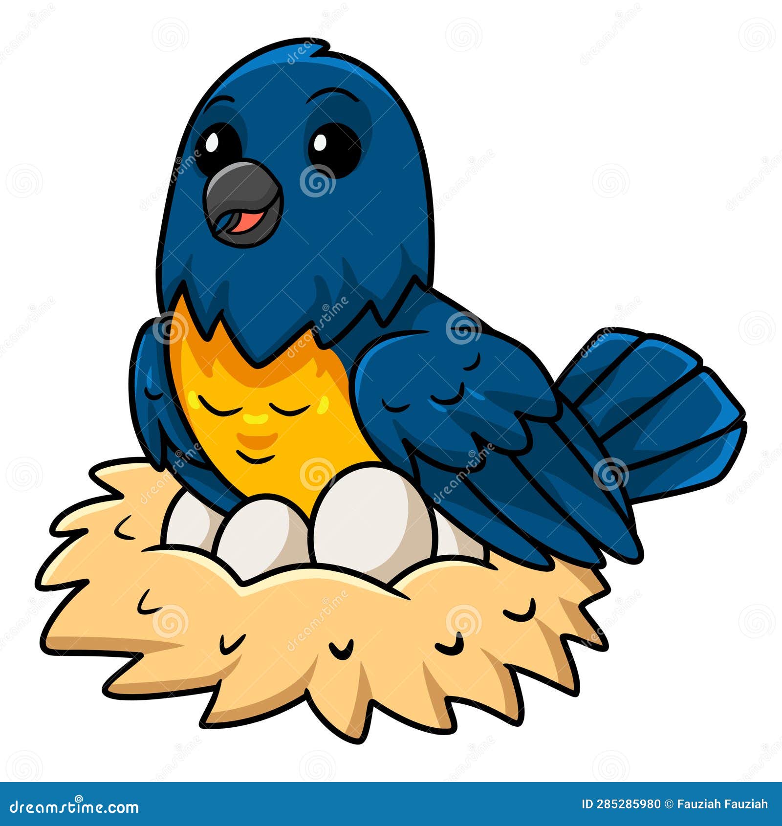 Cute Thraupidae Black and Gold Tanager Bird Cartoon with Eggs in the ...