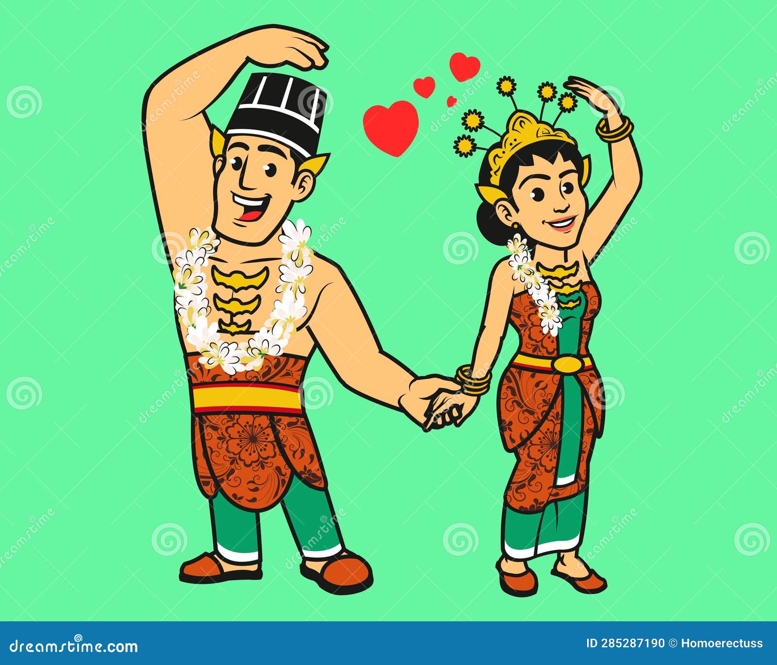 Indonesian Native Mid Java Tribe Man and Woman in Traditional Costume ...