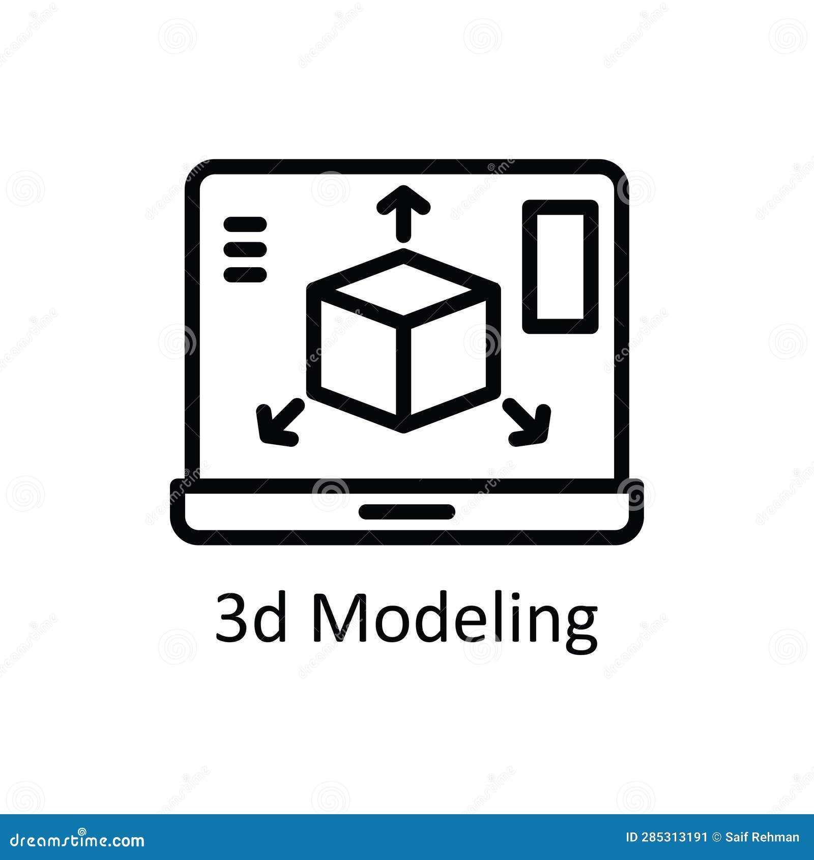 3D Modeling Vector Outline Icon Design Illustration. Creative Process ...