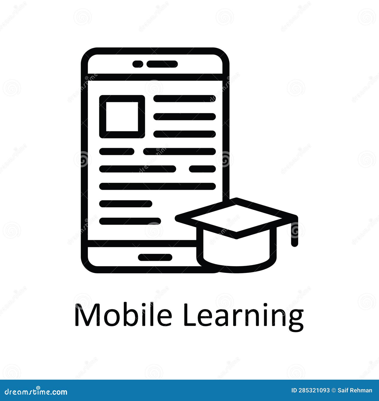 Mobile Learning Vector Outline Icon Design Illustration. Educational ...