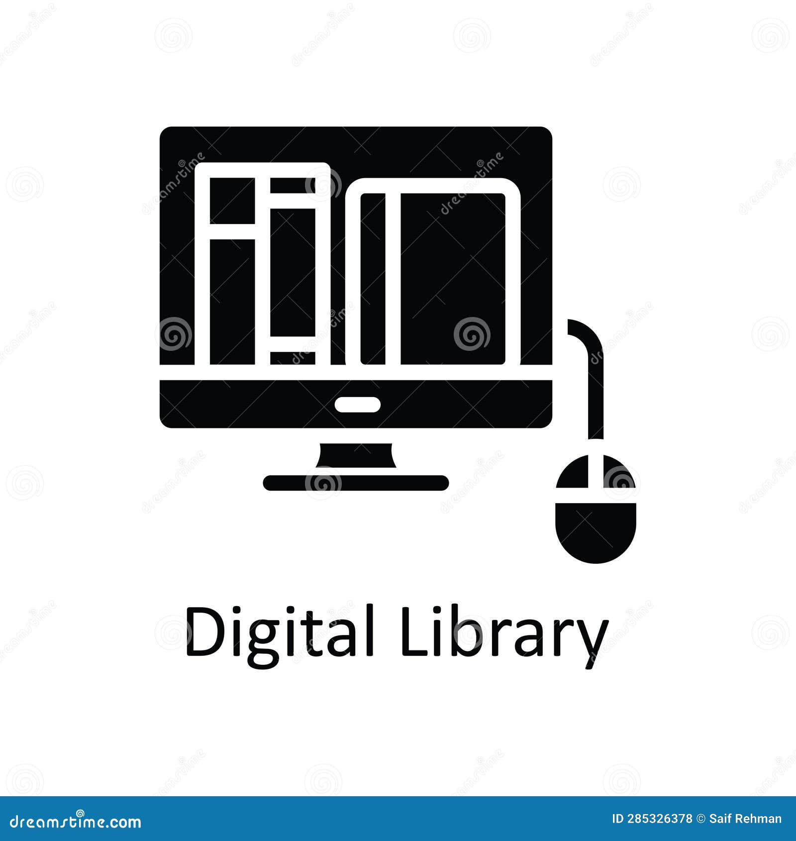 Digital Library Vector Solid Icon Design Illustration. Educational ...