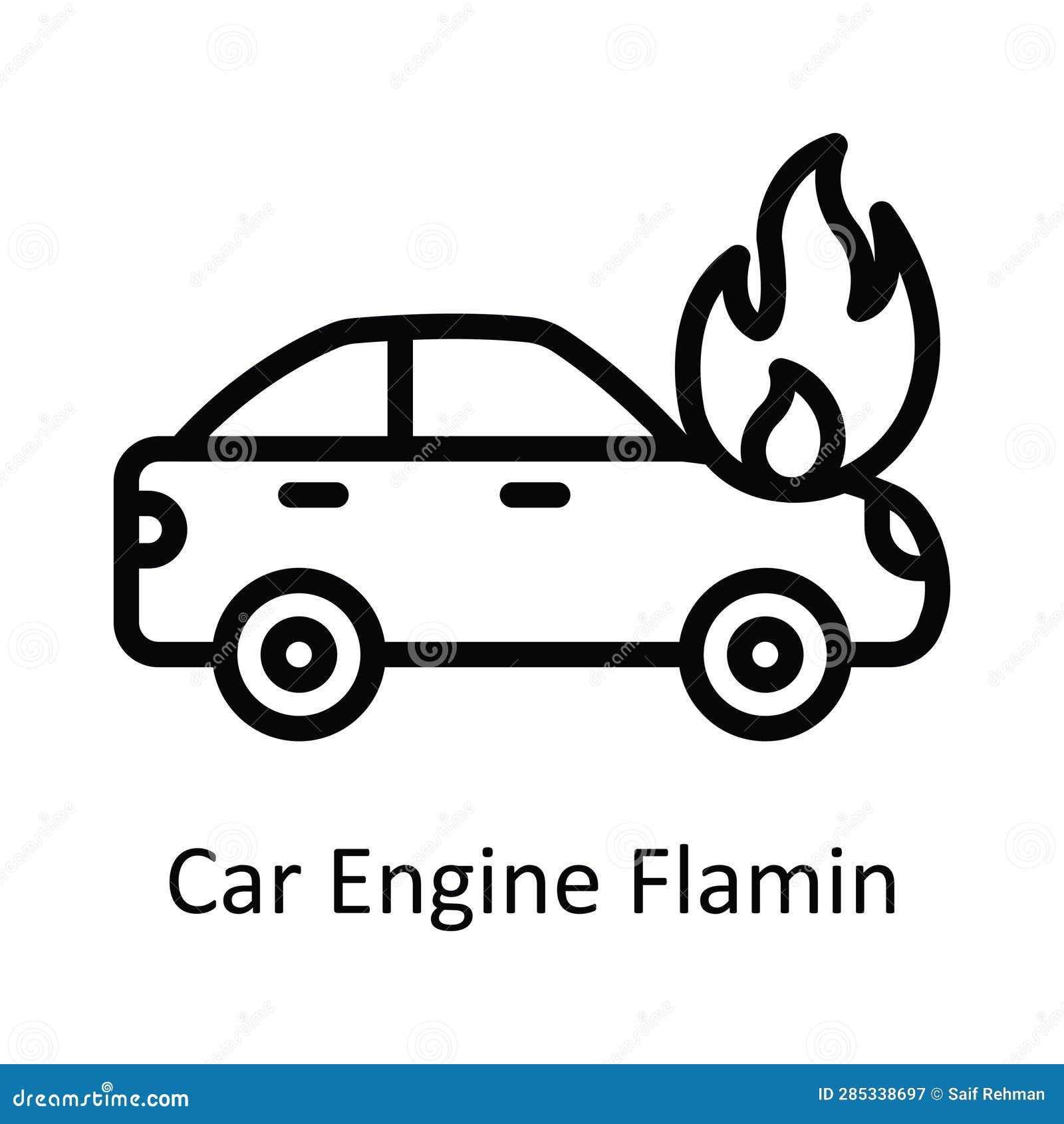 Engine Flaming Vector Outline Icon Design Illustration. Car Accident ...