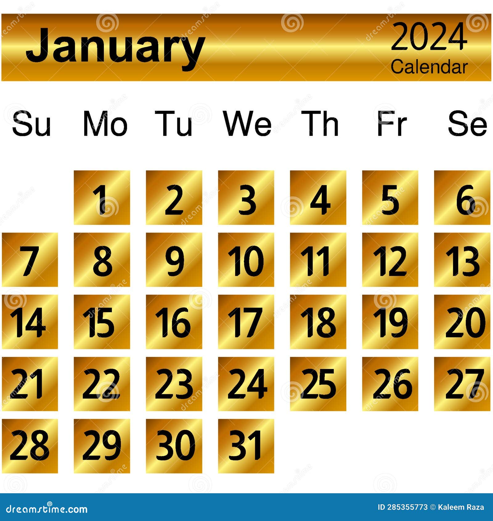 January Month Calendar 2024 Stock Vector - Illustration of dimensional ...