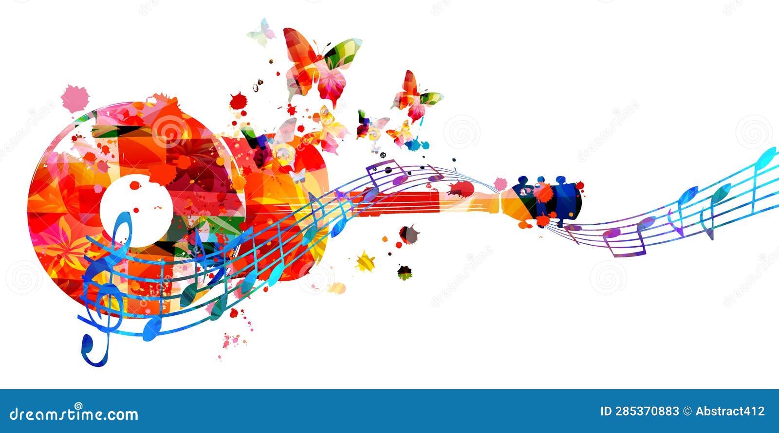 Playful Music Background with Abstract Guitar, LP Record and Musical ...