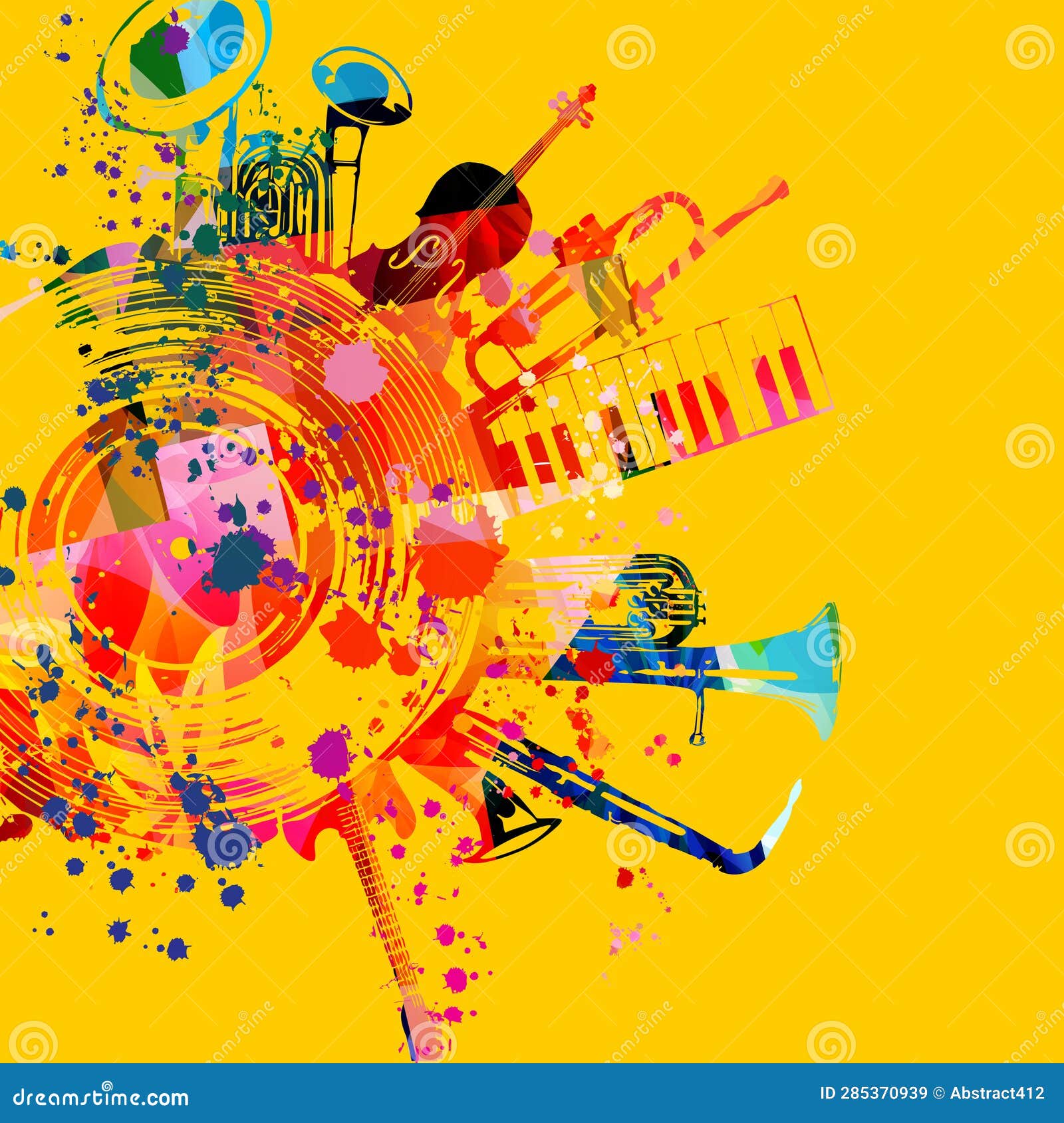 Musical Instruments with LP Vinyl Record. Vector Musical Background ...