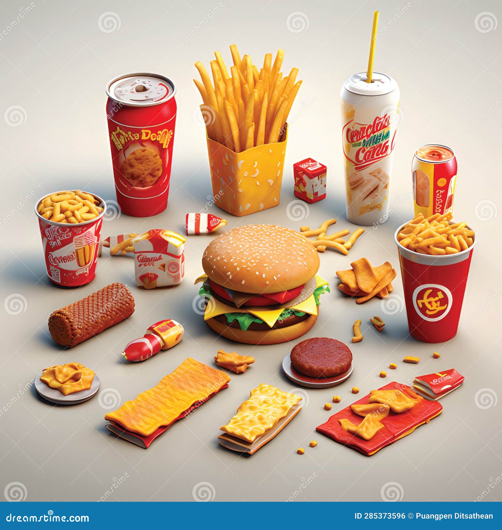 Big Group of Fast Food Products.Fast Food 3d Realistic Render Vector ...
