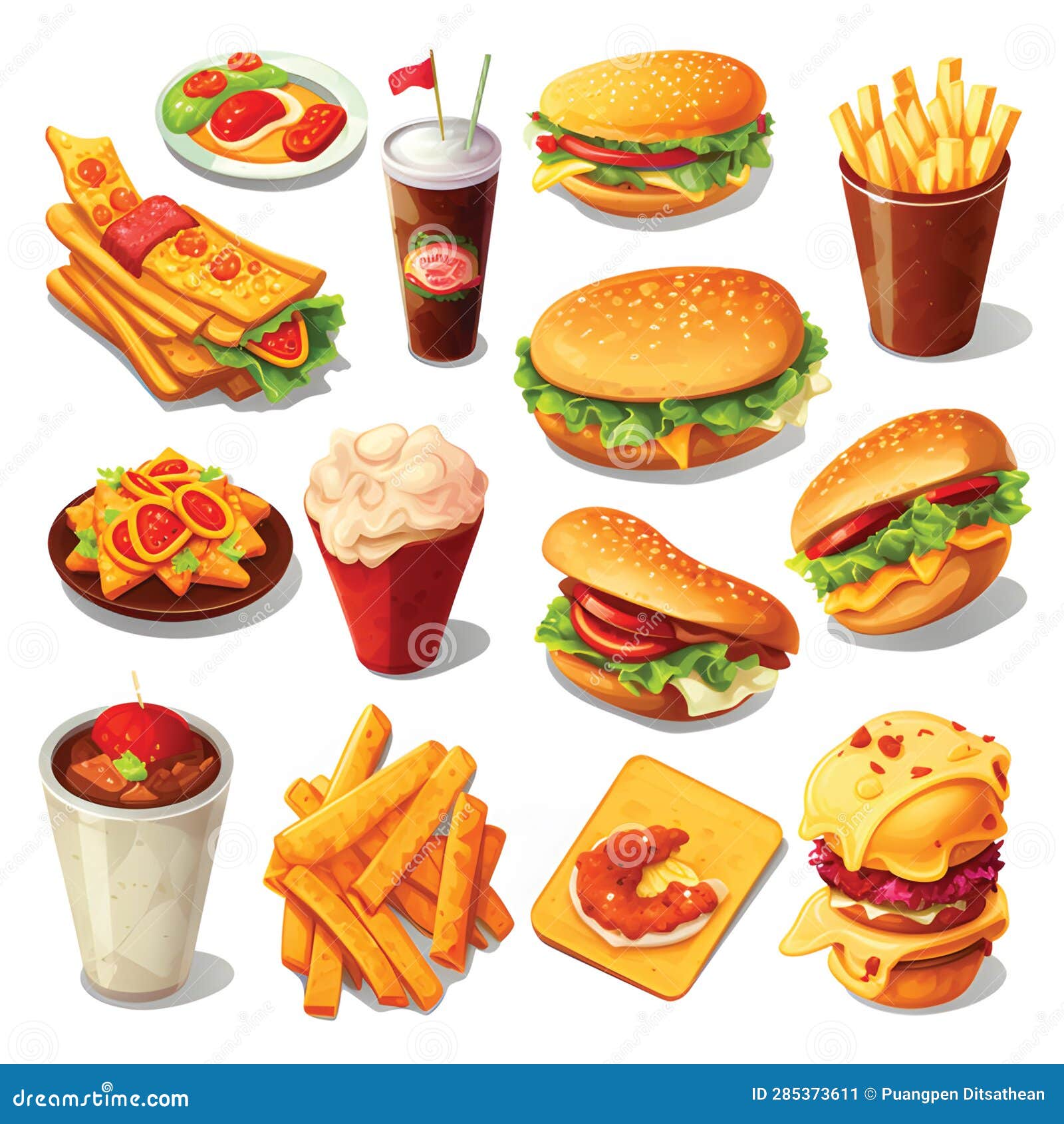 Big Group of Fast Food Products.Fast Food 3d Realistic Render Vector ...