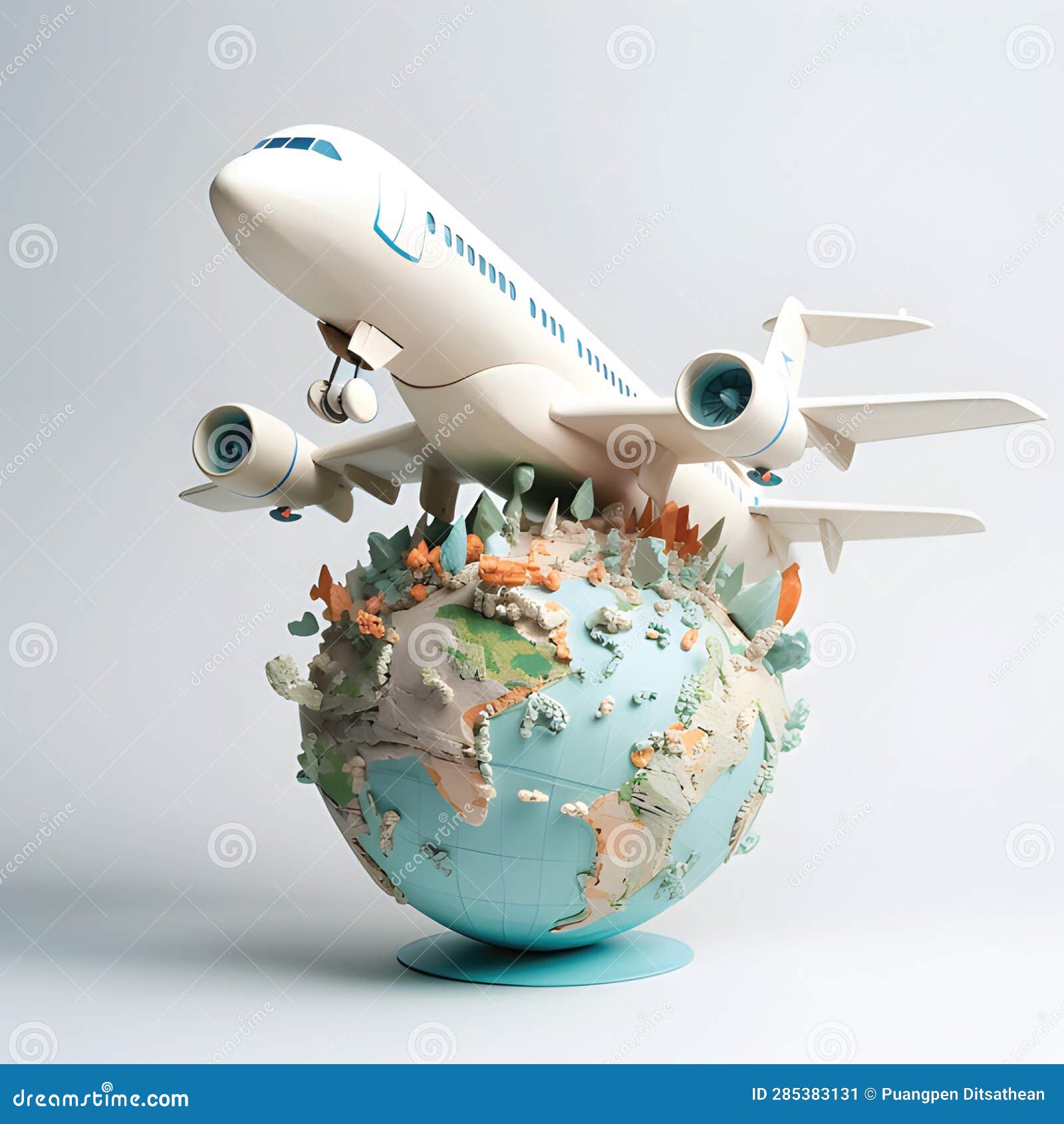 Plane Flying Around the World.GenerativeAI. Stock Illustration ...