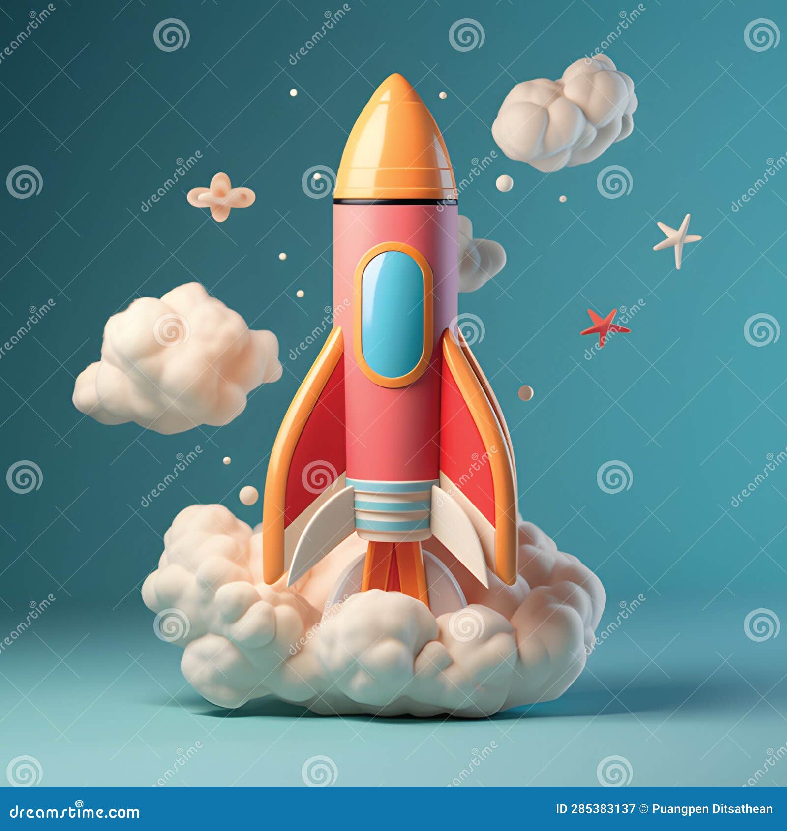 Rocket and Smoke.Space Rocket Start 3d Vector IconGenerativeAI. Stock ...