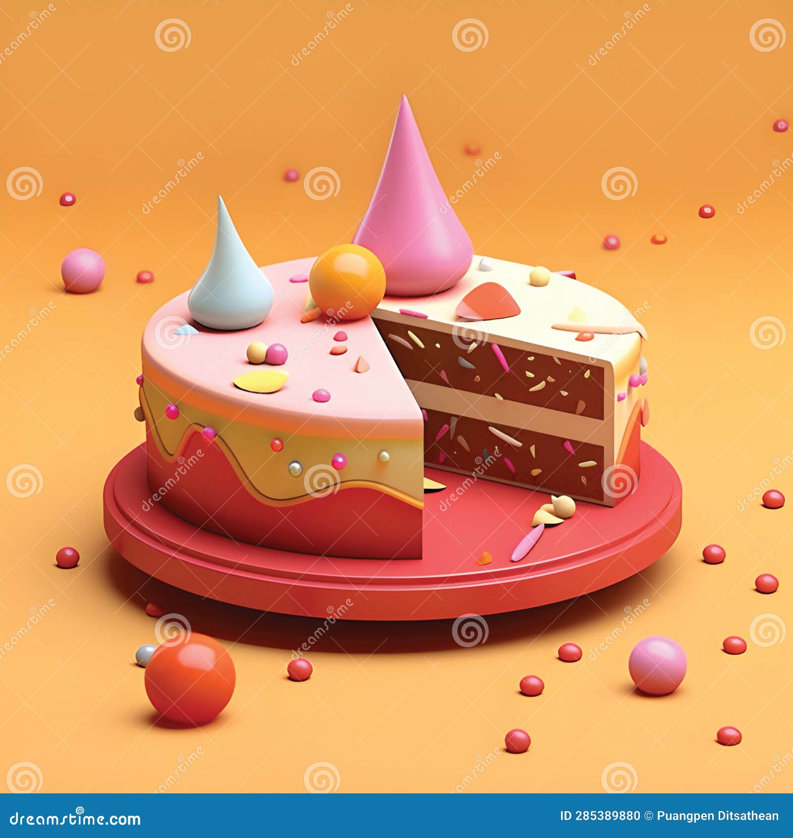 Sweet Food. Cake 3d Render Realistic Vector Icon.GenerativeAI. Stock ...