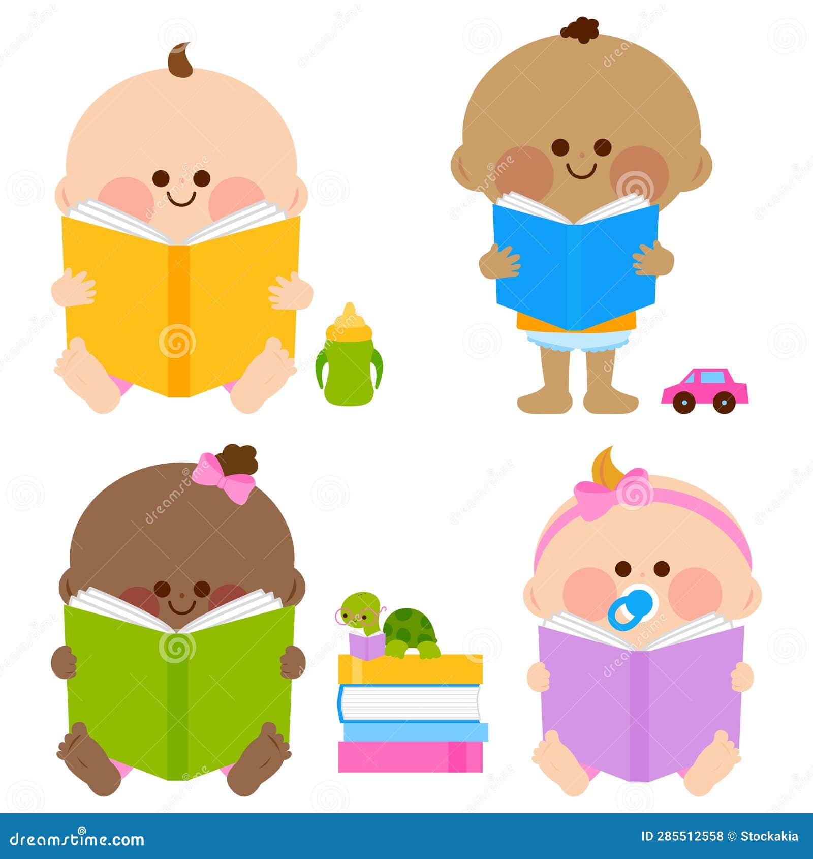 Babies Reading Books. Vector Illustration Stock Vector - Illustration ...