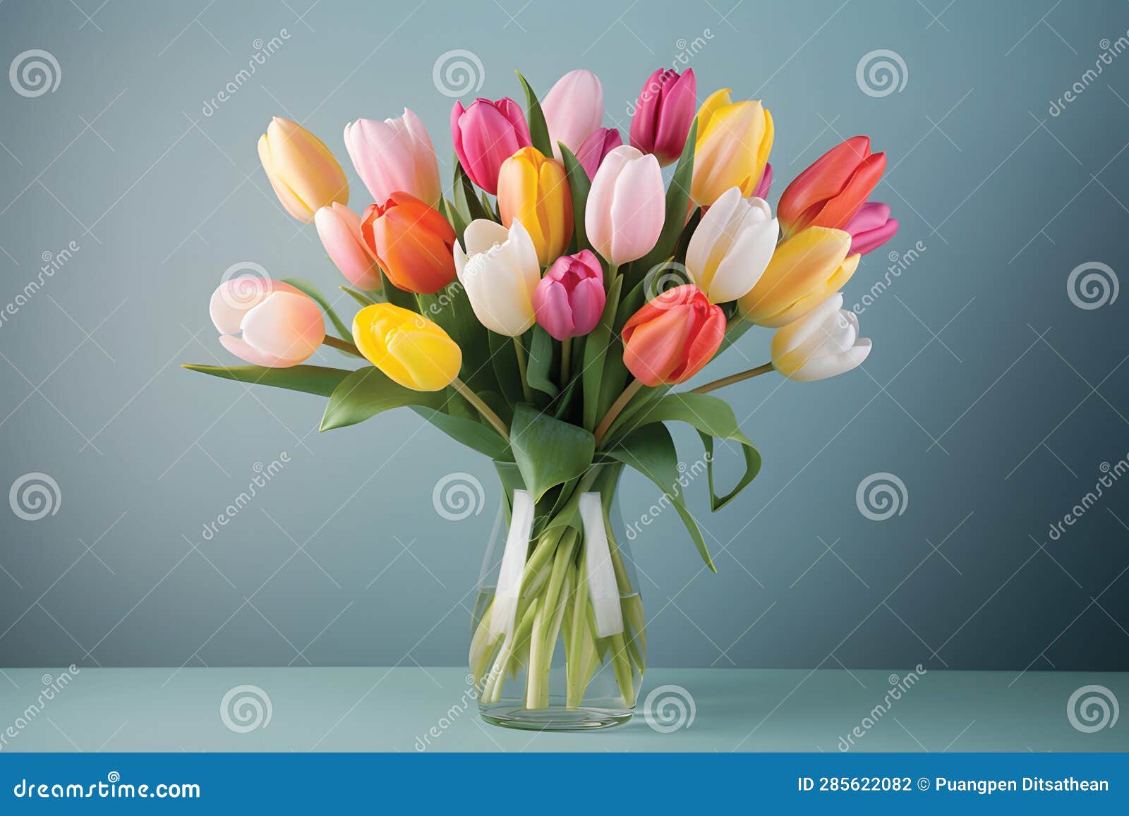 Natural Bouquet of Spring Tulips. Pastel Tulips on a Plain Background ...