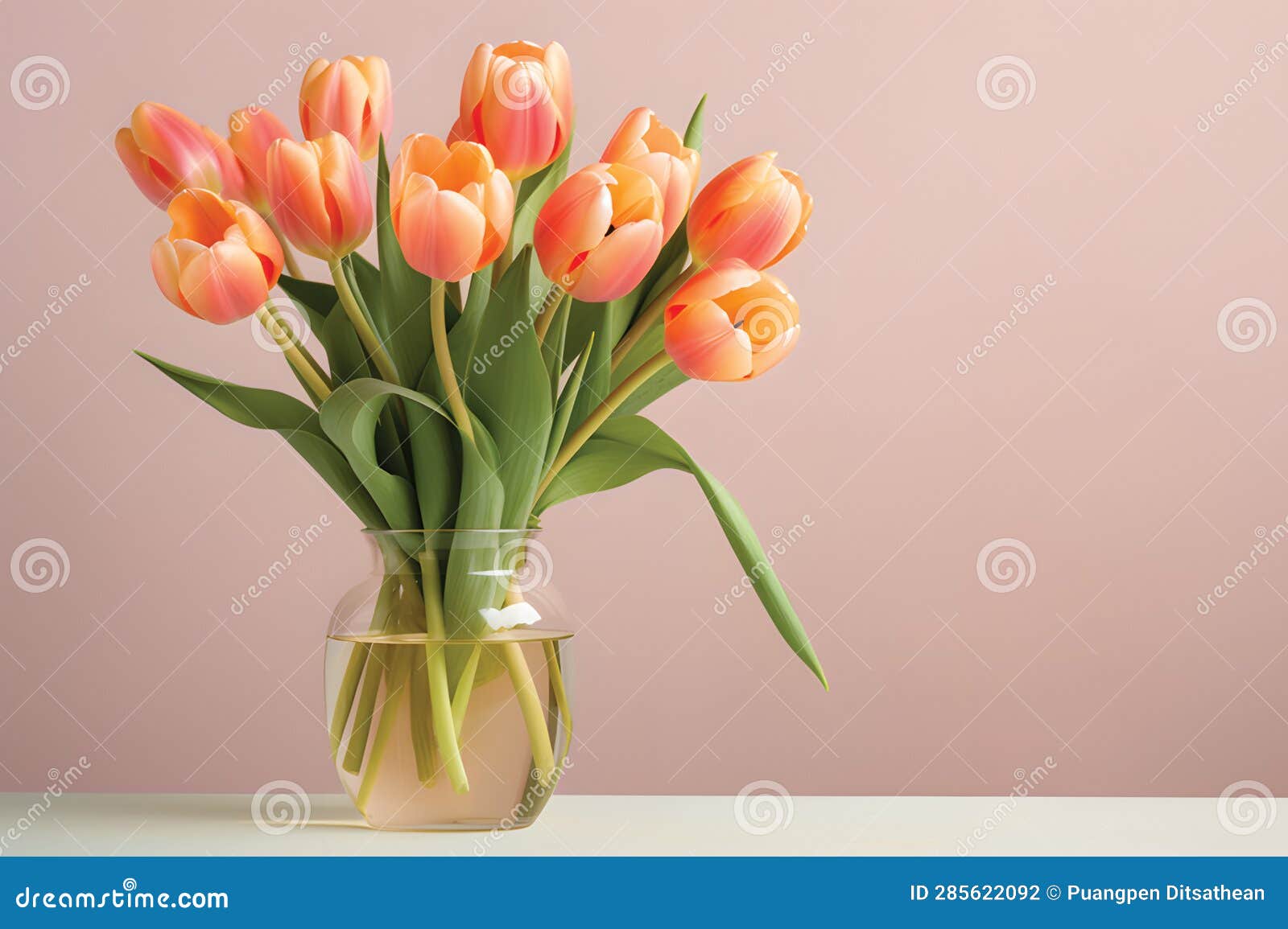Natural Bouquet of Spring Tulips. Pastel Tulips on a Plain Background ...