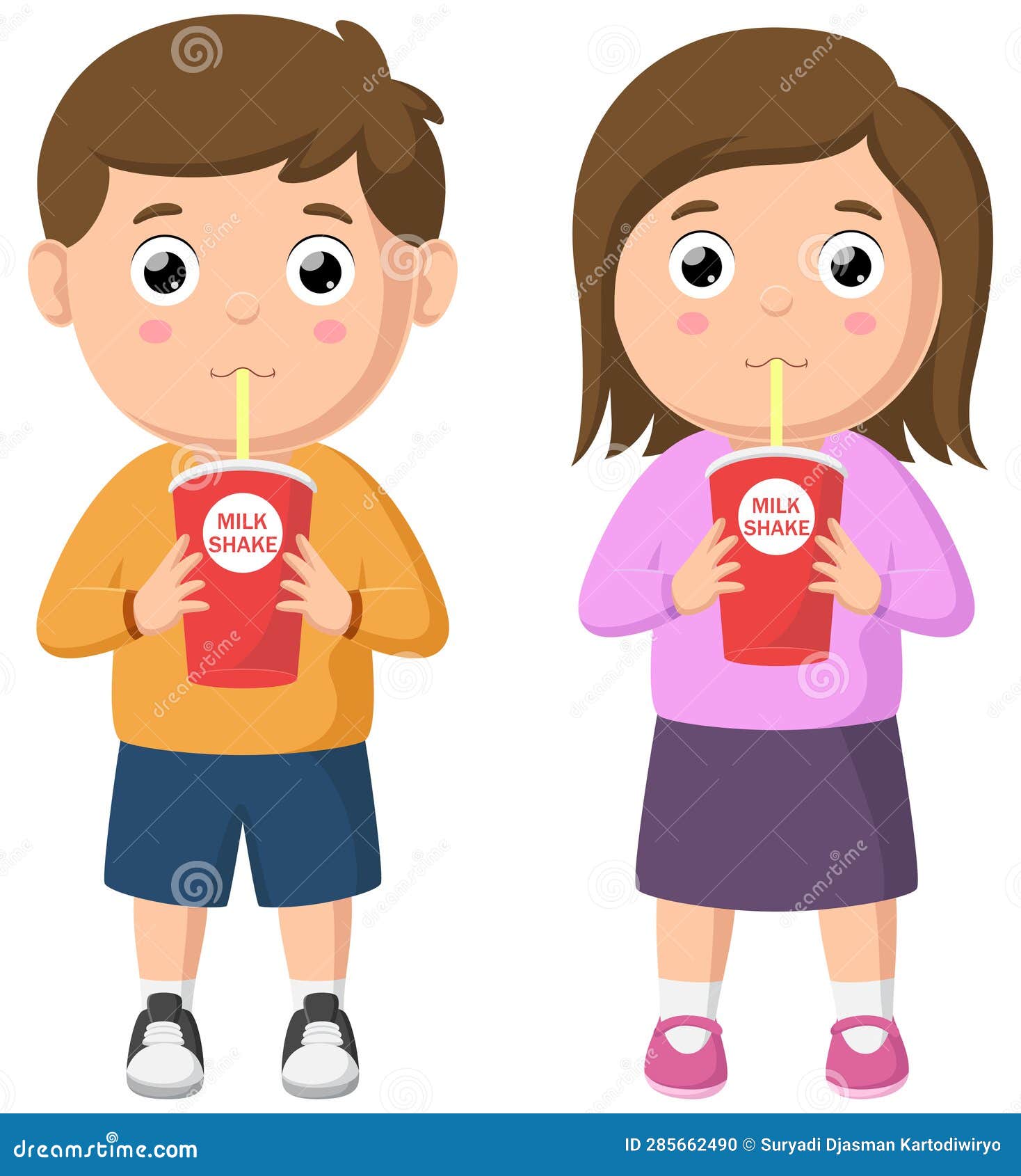 Cute Little Boy and Girl Cartoon Drinking Stock Vector - Illustration ...
