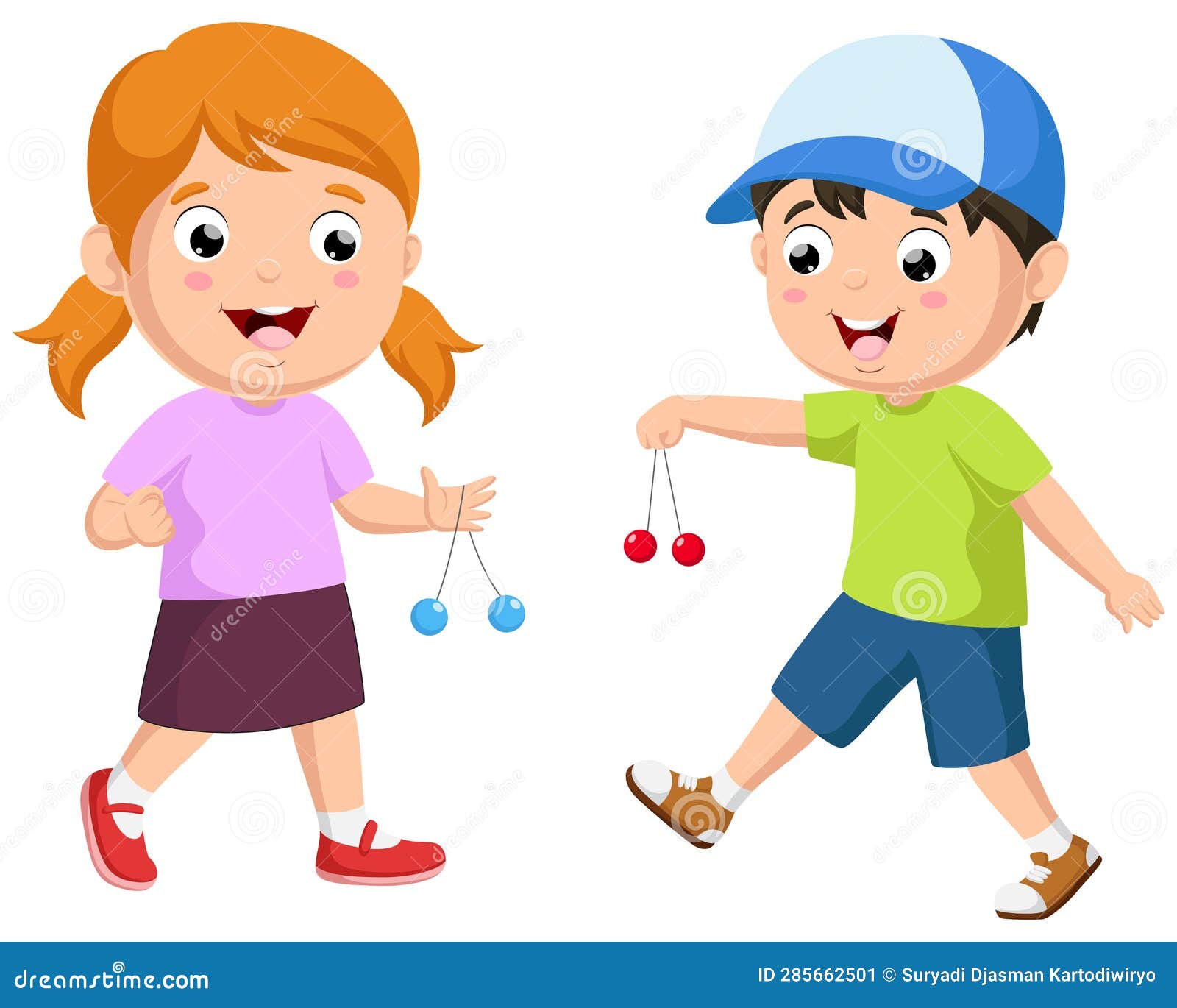 Cute Little Kids Cartoon Playing Latto Latto Stock Illustration ...