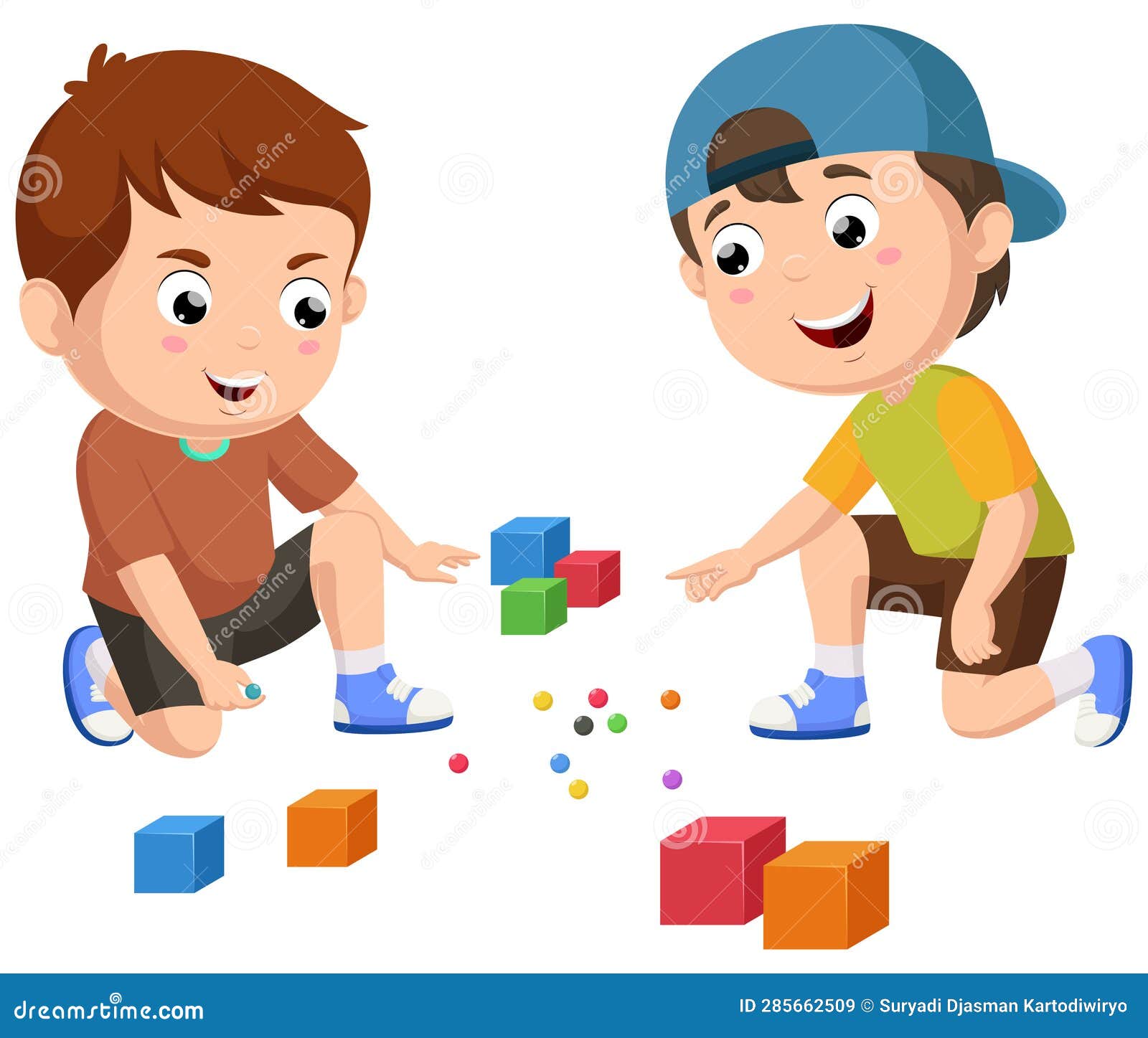 Cute Little Kids Cartoon Playing Marbles Stock Vector - Illustration of ...