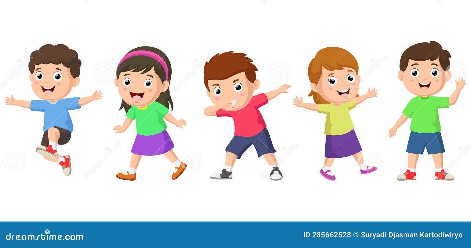 Set of Happy Kids Cartoon Dancing Stock Vector - Illustration of people ...