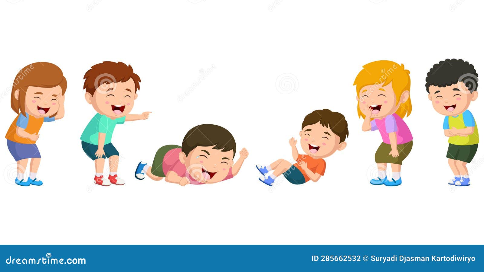 Set of Cute Children Cartoon Laughing Stock Vector - Illustration of ...
