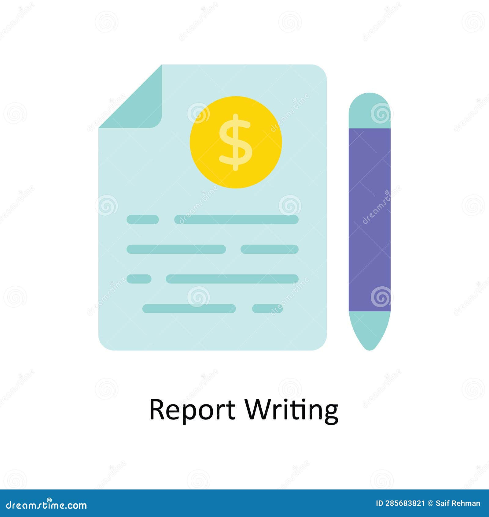 Report Writing Vector Flat Icon Design Illustration. Bank Symbol on ...