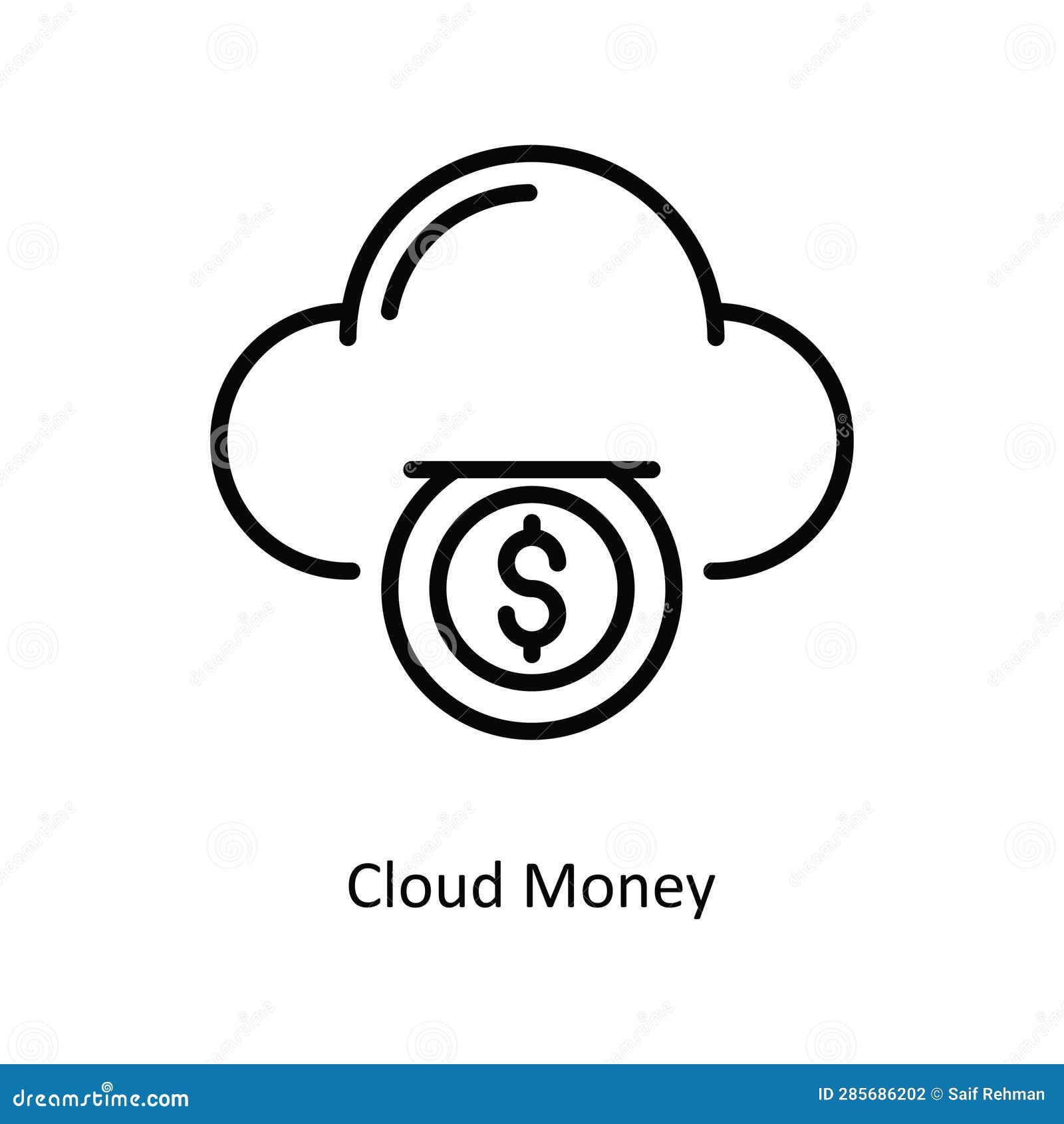 Cloud Money Vector Outline Icon Design Illustration. Bank Symbol on ...