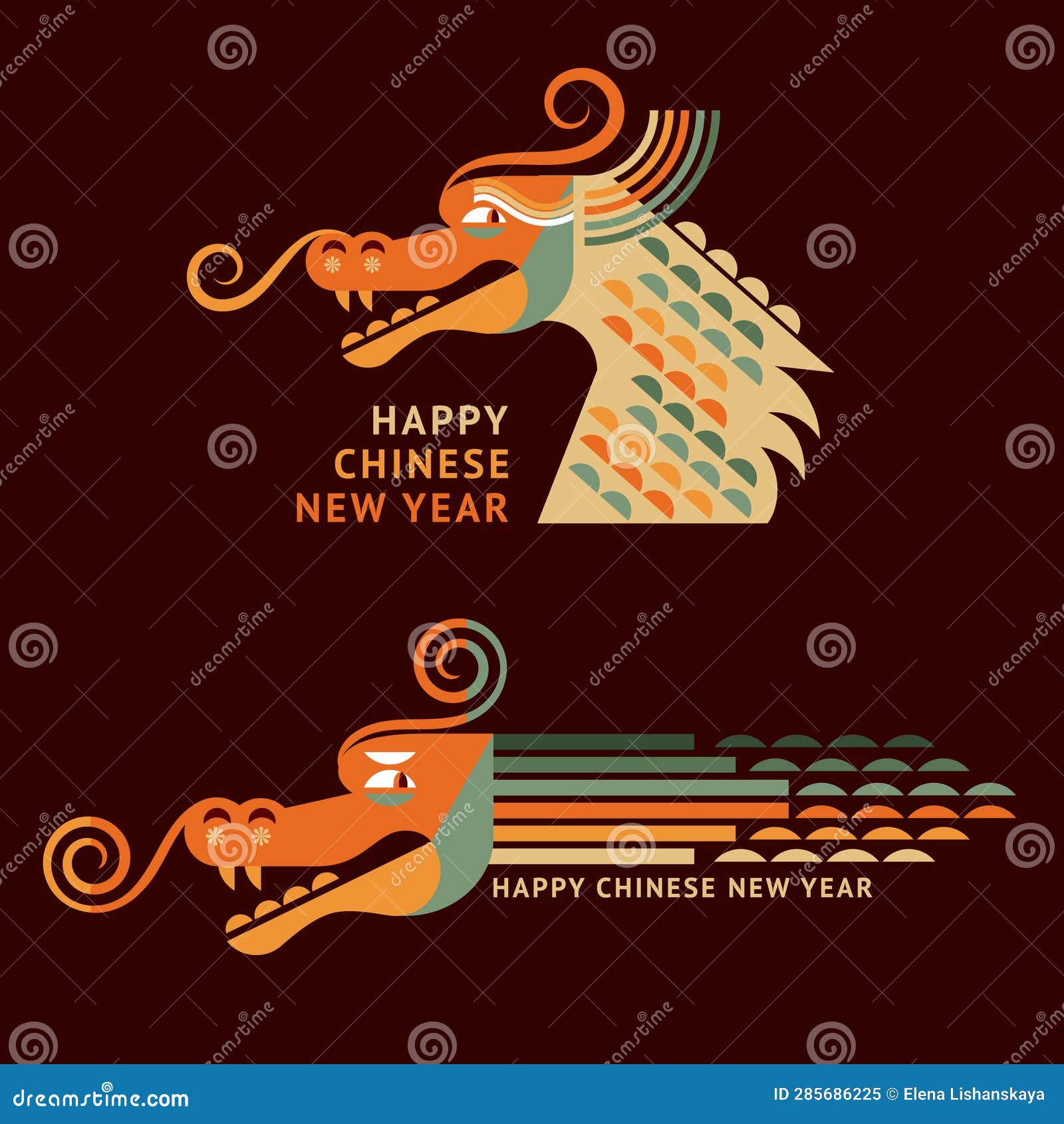 Two Dragons in Geometric Flat Modern Style, Logo Design Stock Vector ...