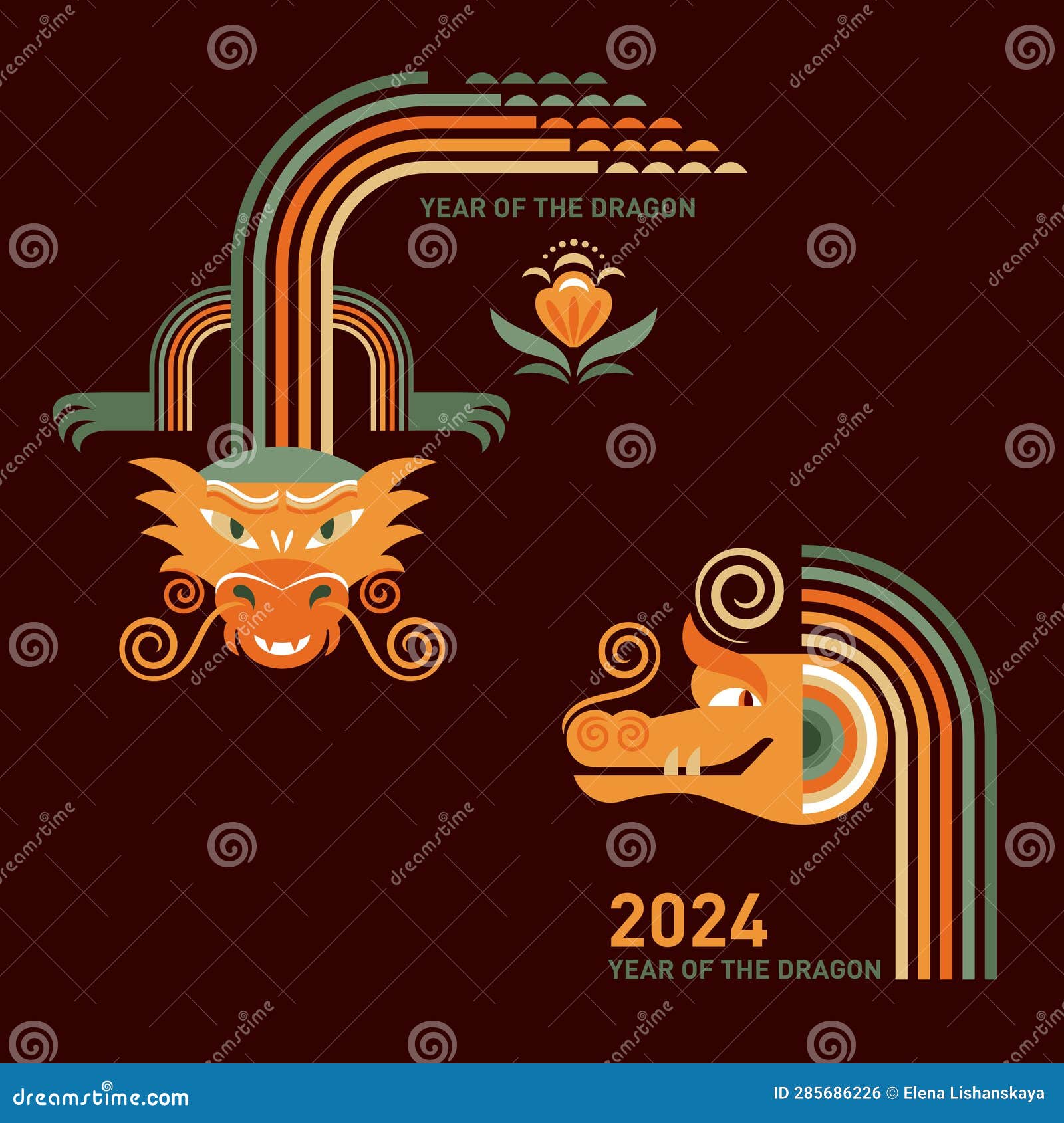 Two Dragons in Geometric Flat Modern Style, Logo Design Stock Vector ...
